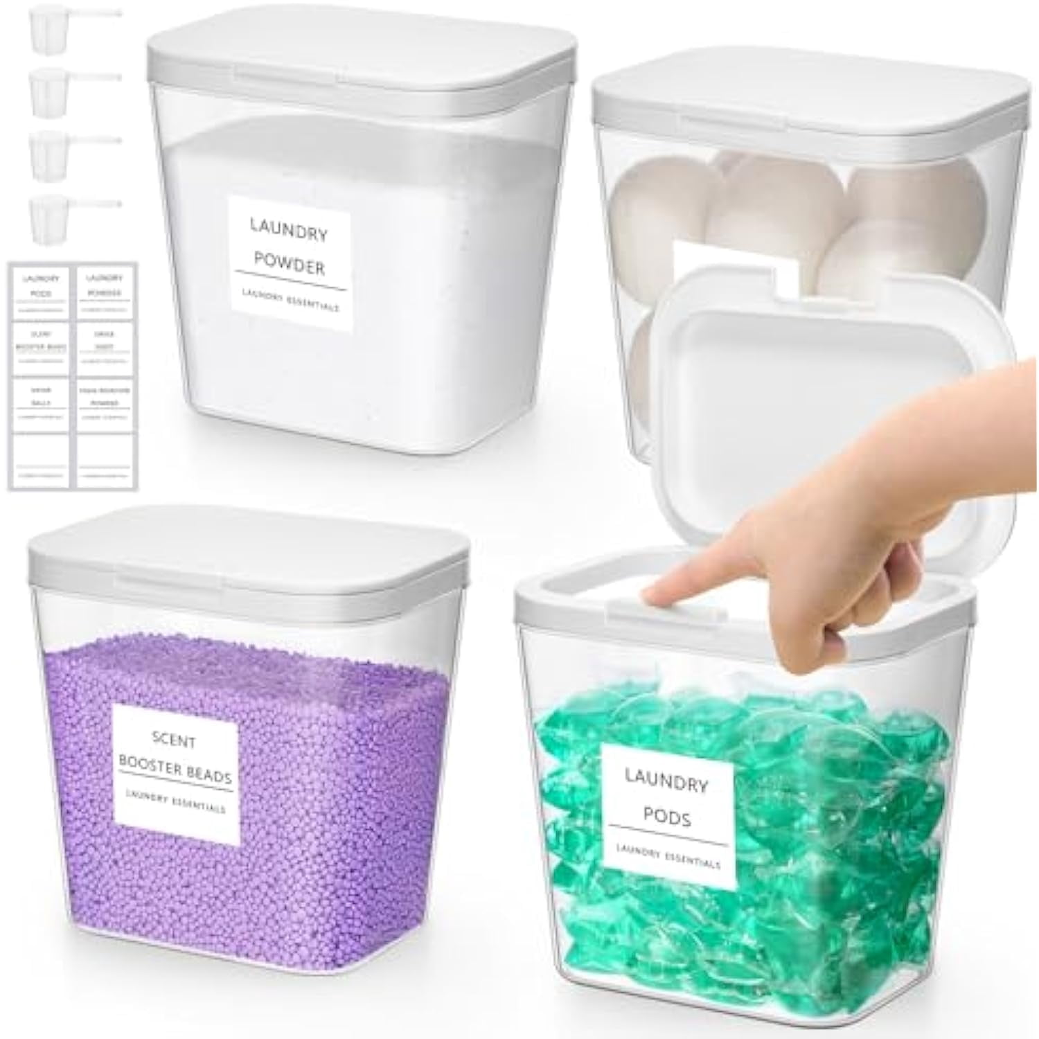 Lifewit 4 Pack Laundry Pods container with Labels and Measuring Scoops ...