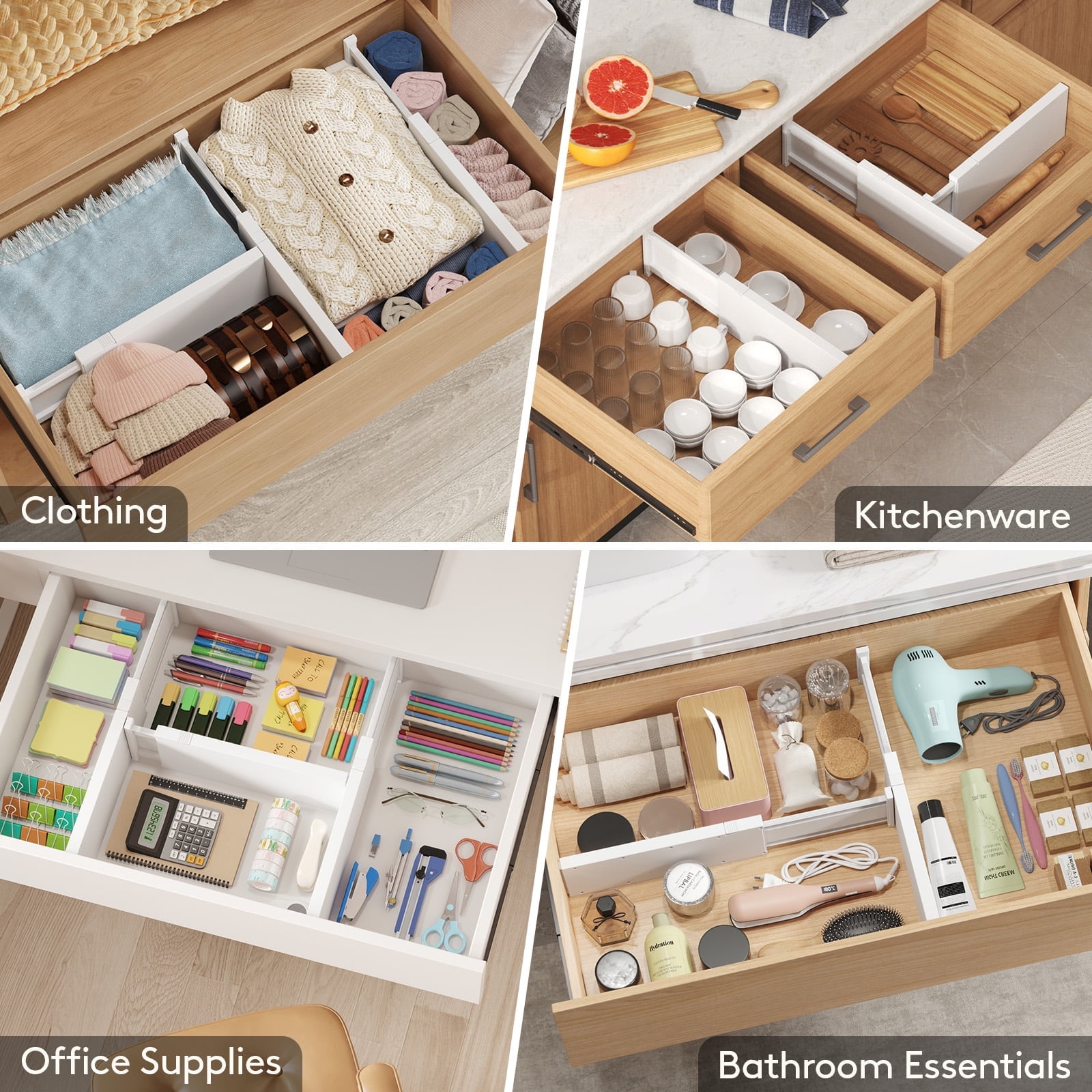 Lifewit 5 Pack Drawer Dividers, 5" High, 13.5-22" Adjustable Clothes ...