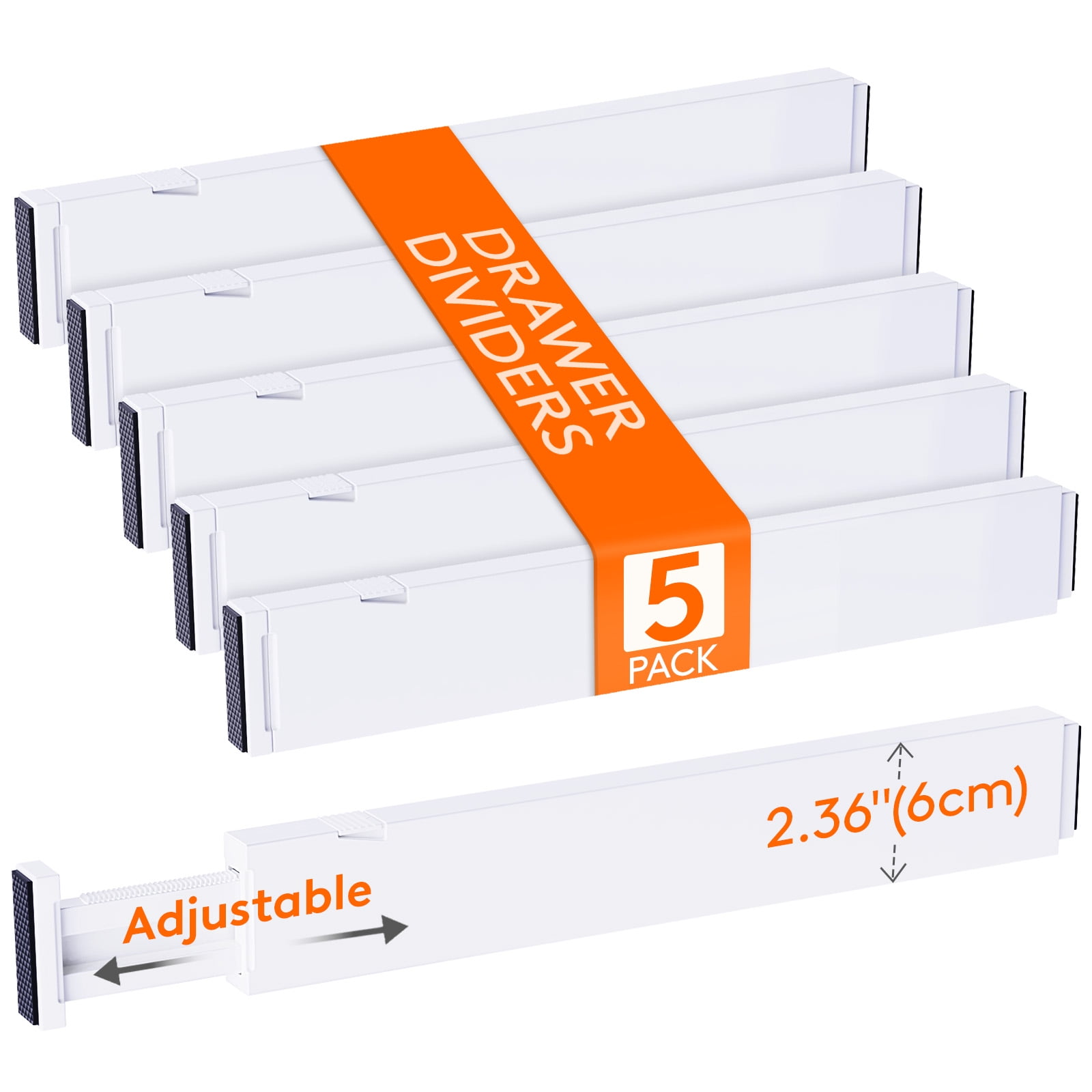 Lifewit 5 Pack Kitchen Drawer Dividers 2.36" High, 16"-22" Adjustable ...