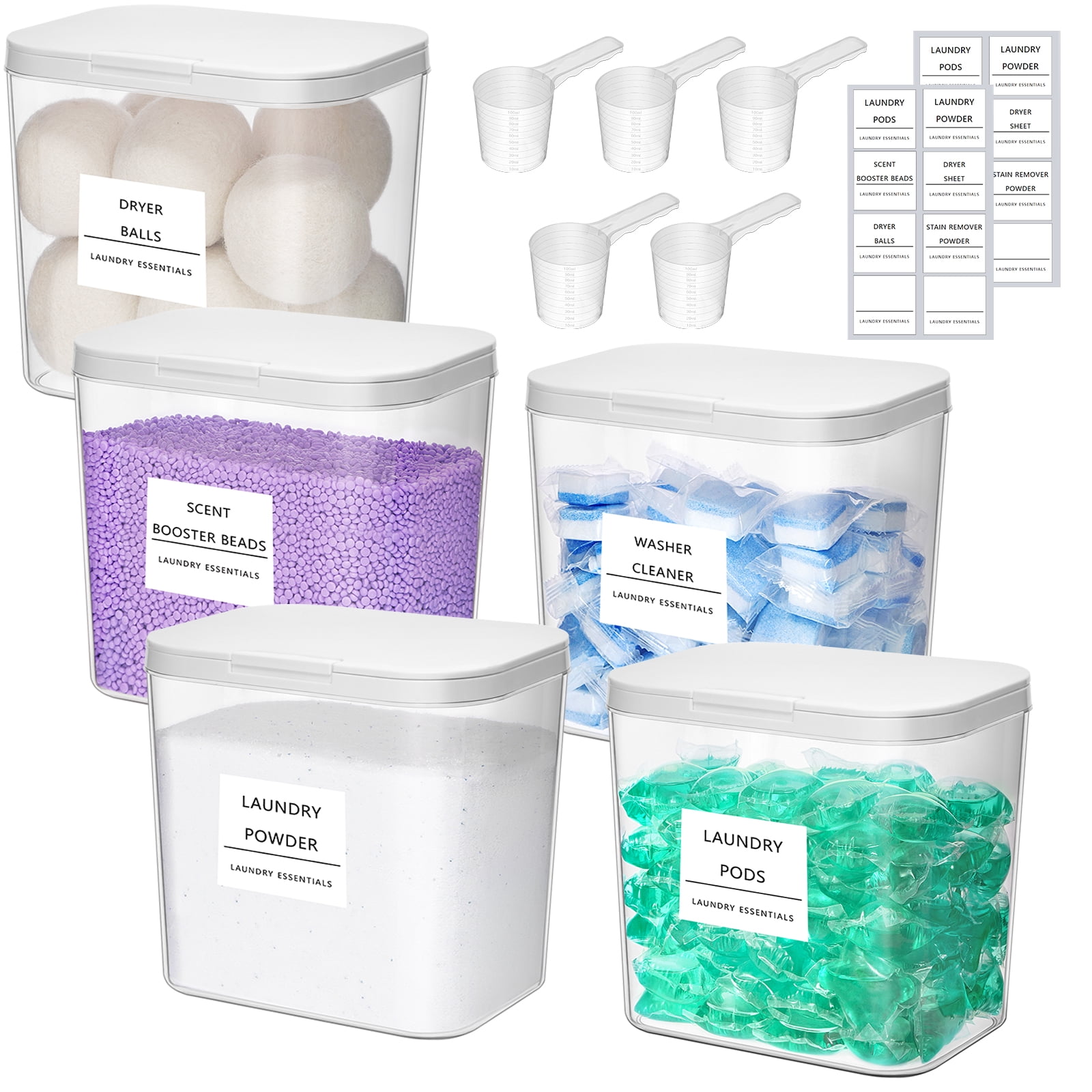 Lifewit 5 Pack Laundry Pods container with Labels and Measuring Scoops ...