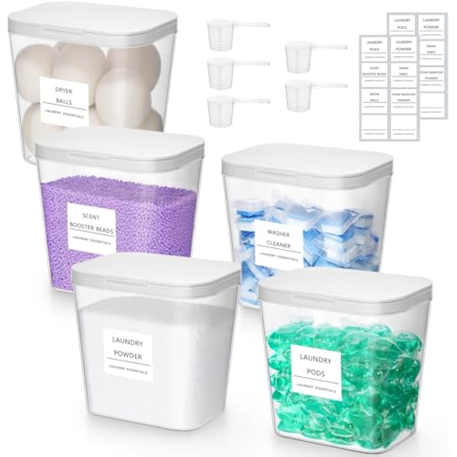Lifewit 5 Pack Laundry Pods container with Labels and Measuring Scoops ...