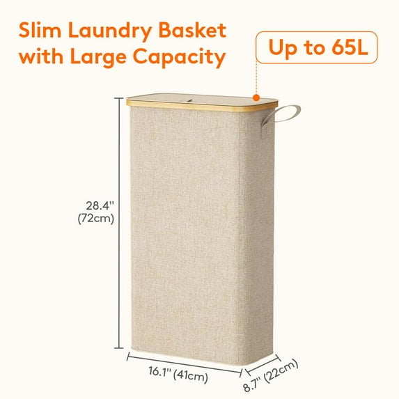 Lifewit 50L / 65L Slim Laundry Hamper with Lid, Narrow Basket with ...