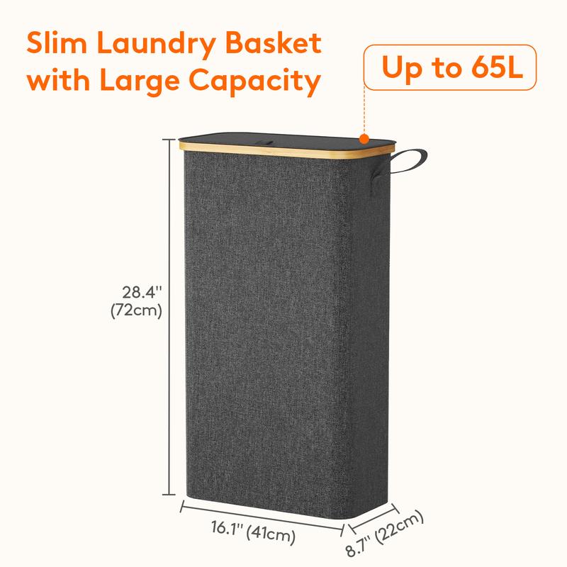 Lifewit 50L / 65L Slim Laundry Hamper with Lid, Narrow Basket with ...