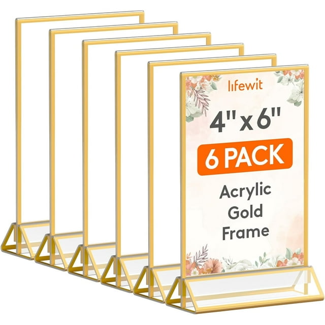 Lifewit 6 Pack 4x6 Sign Holder with Gold Borders, Clear Vertical Double ...