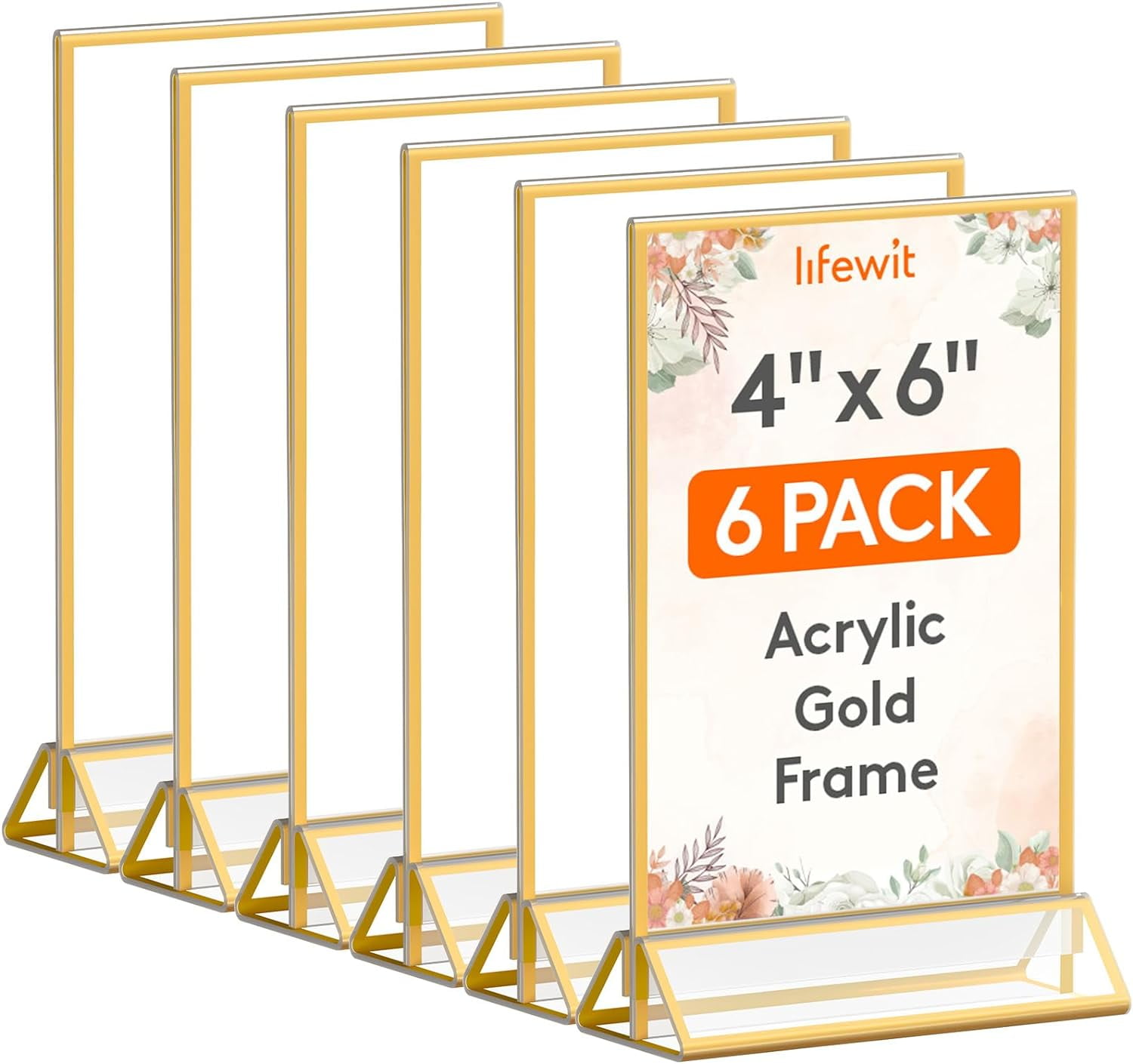 Lifewit 6 Pack 4x6 Sign Holder with Gold Borders, Clear Vertical Double ...