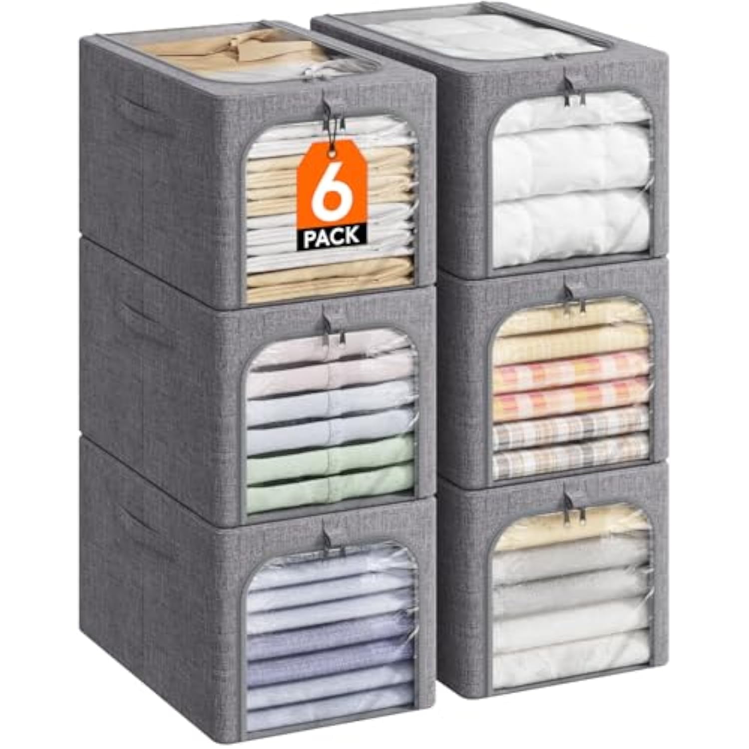 Lifewit 6 Pack Clothes Storage Bins with Metal Frame, Foldable Clothing ...