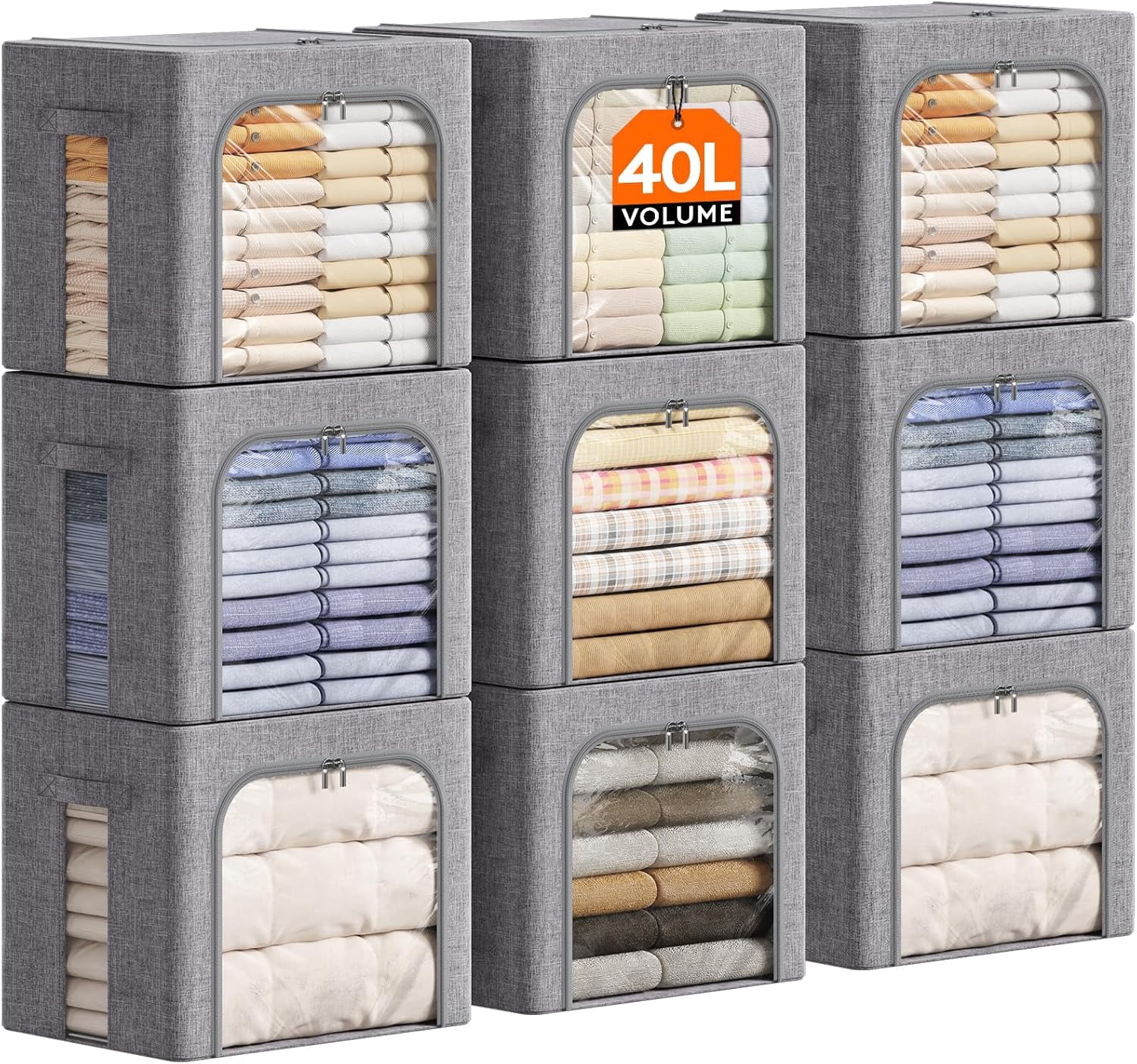 Lifewit 9 Pack Clothes Storage Bins with Metal Frame, Stackable Storage ...