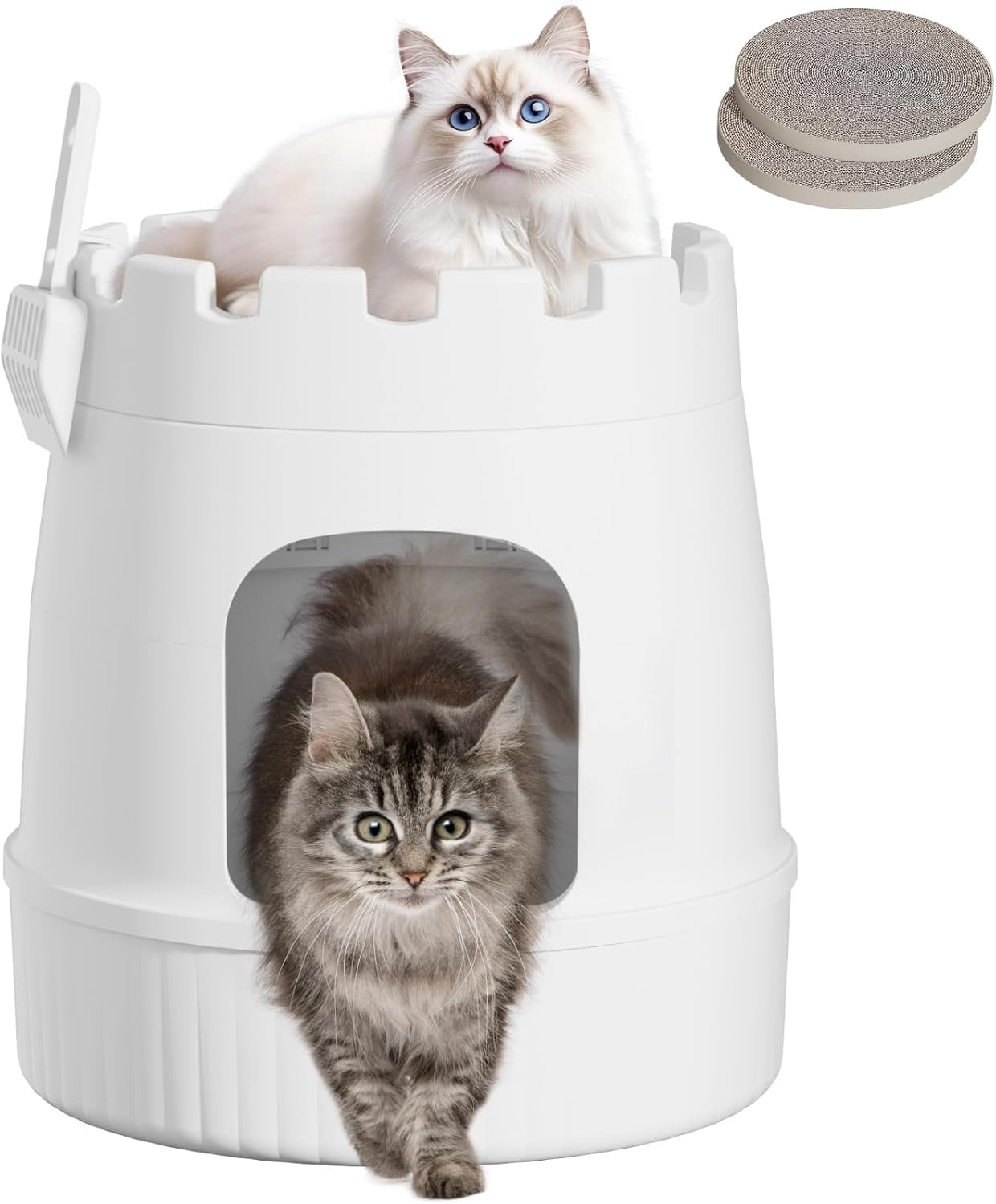 Castle Cat Litter Box with Scratching Board & Scoop, Hidden Covered ...
