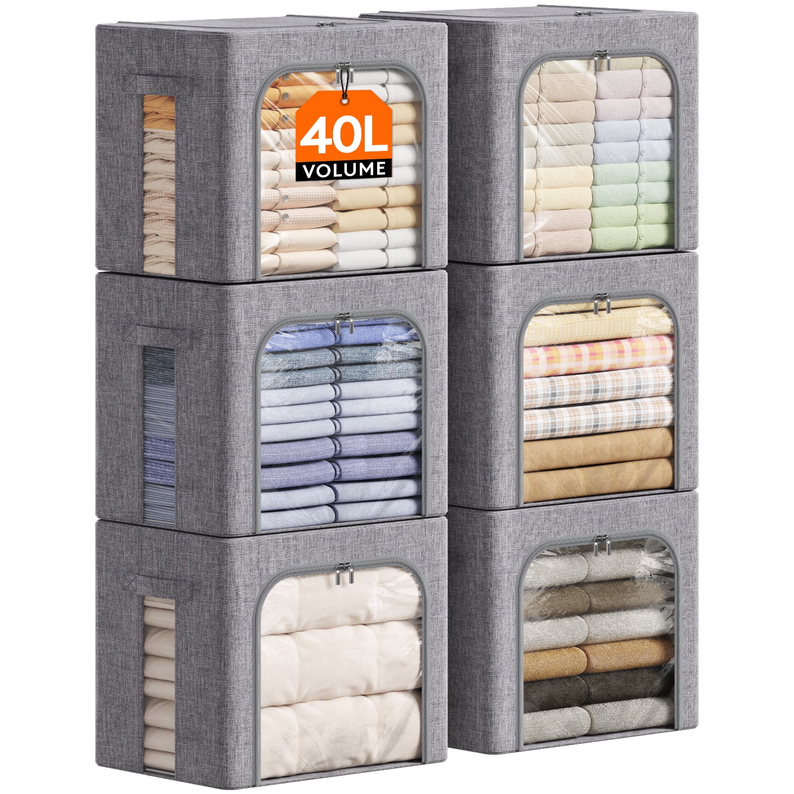 Lifewit Clothes Storage Bins with Metal Frame, Stackable Storage Box ...