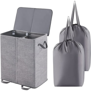 Lavish Home Two-Sided Fabric Laundry Hamper with Lid and Handles, Gray ...