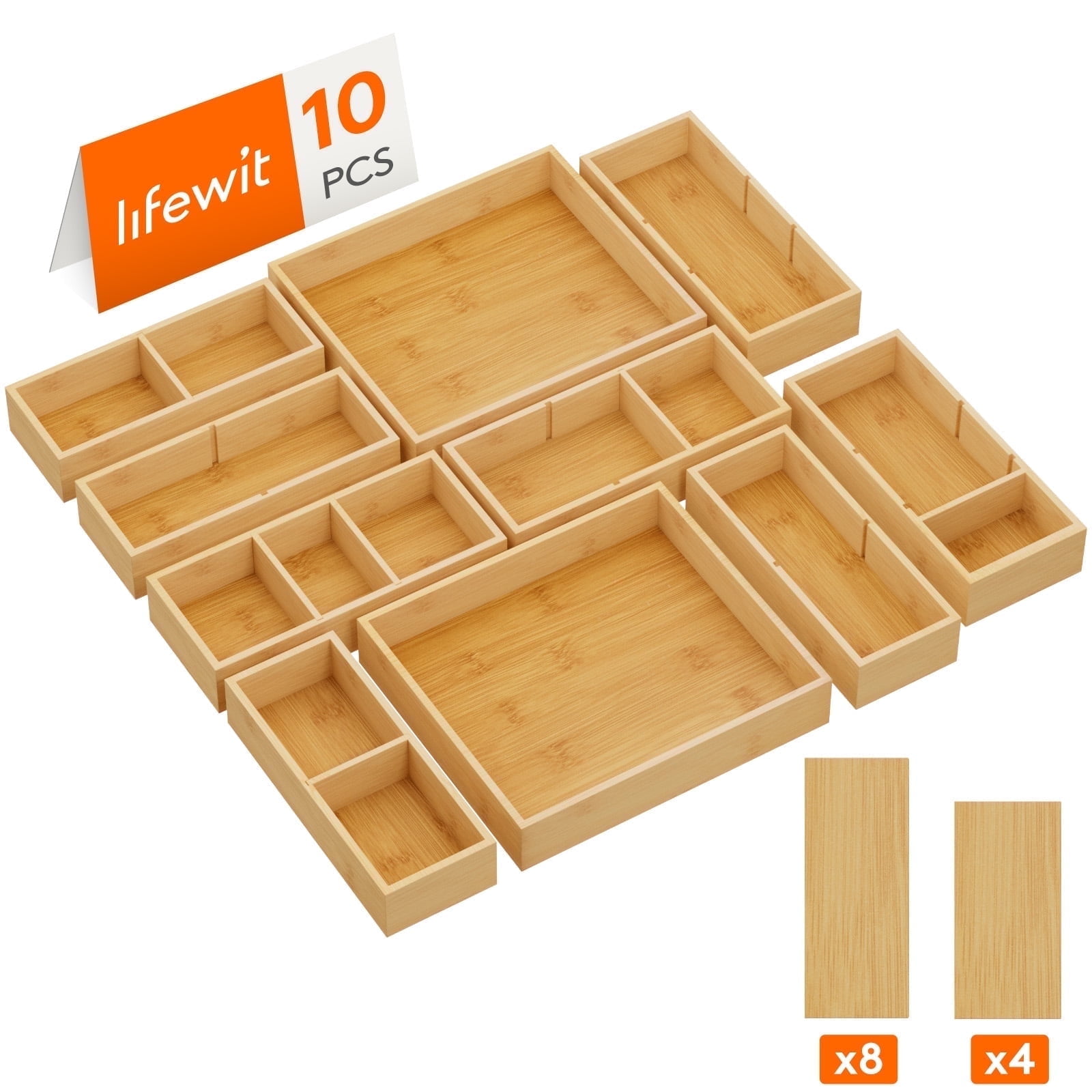 Lifewit Drawer Organizer Set - 22-Compartment Adjustable Bamboo Wooden ...