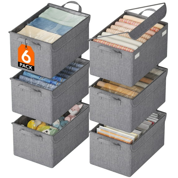 Lifewit Fabric Storage Boxes 6 Pcs, Stackable Storage Bins with Clear ...