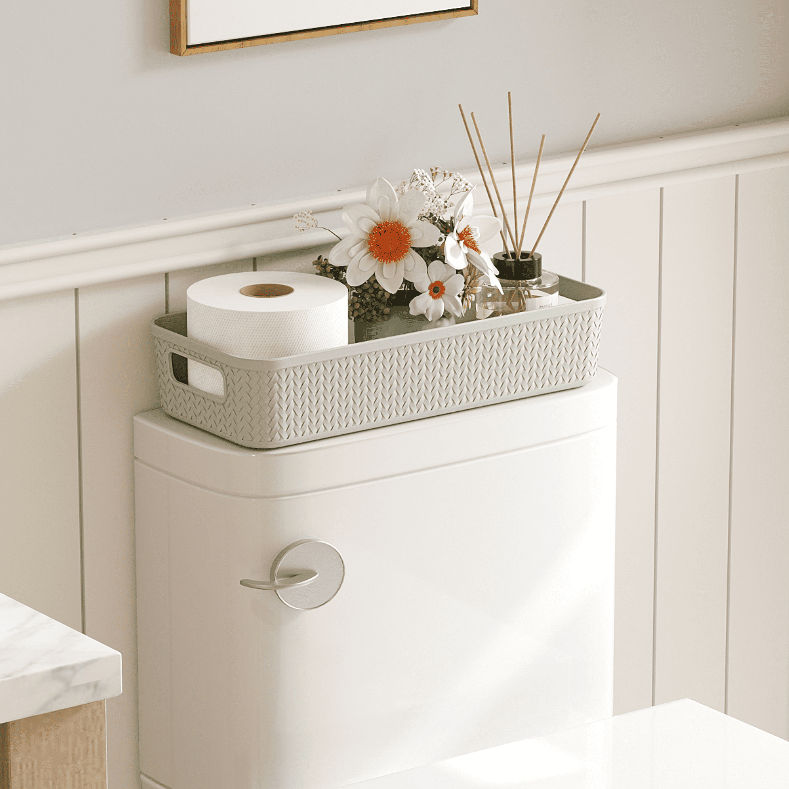 Lifewit Green Toilet Paper Basket with Handle, Plastic Wicker Toilet ...