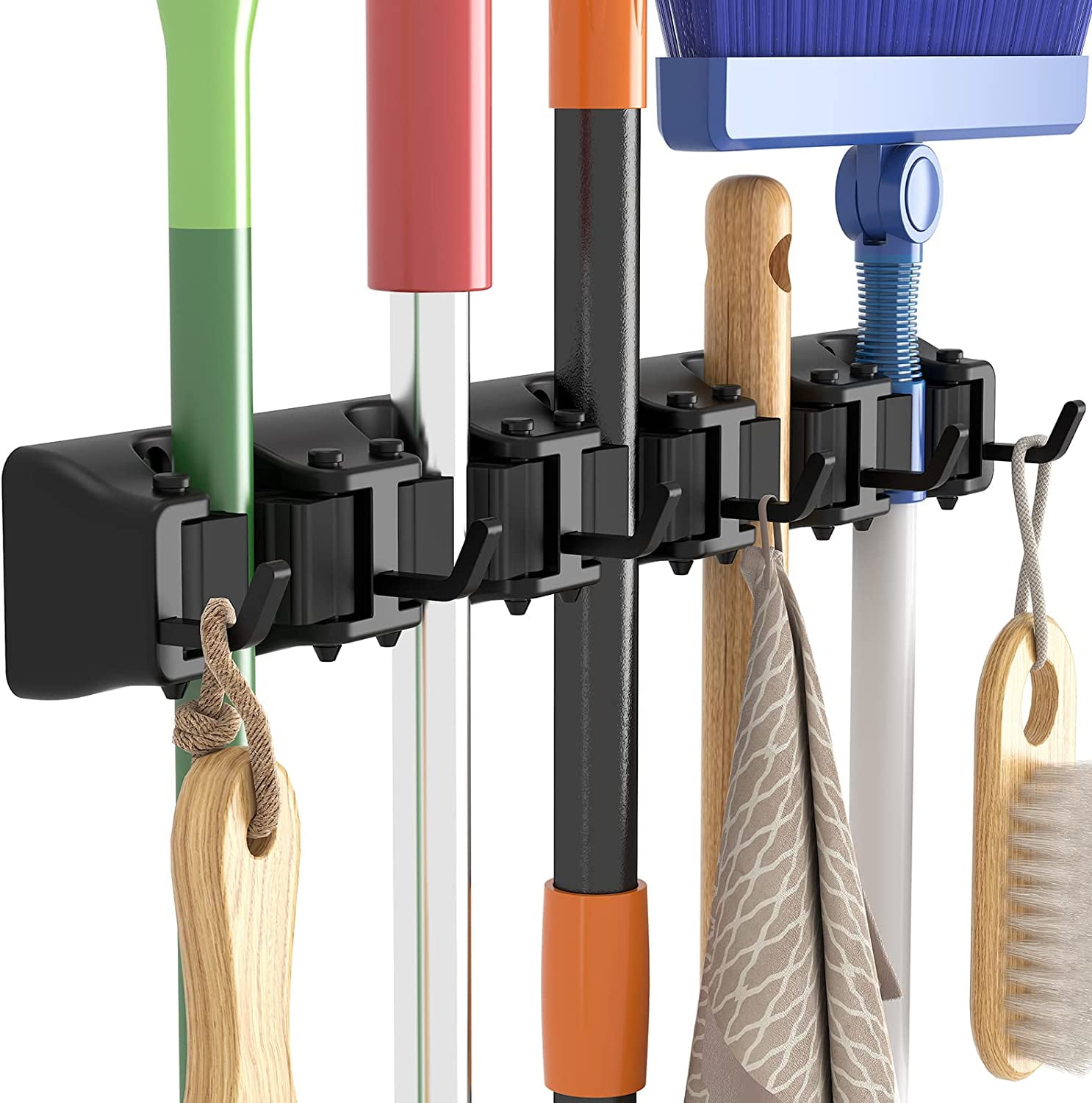 Lifewit Mop and Broom Holder, Wall Mounted Organizer, 5 Slots 6 Hooks ...