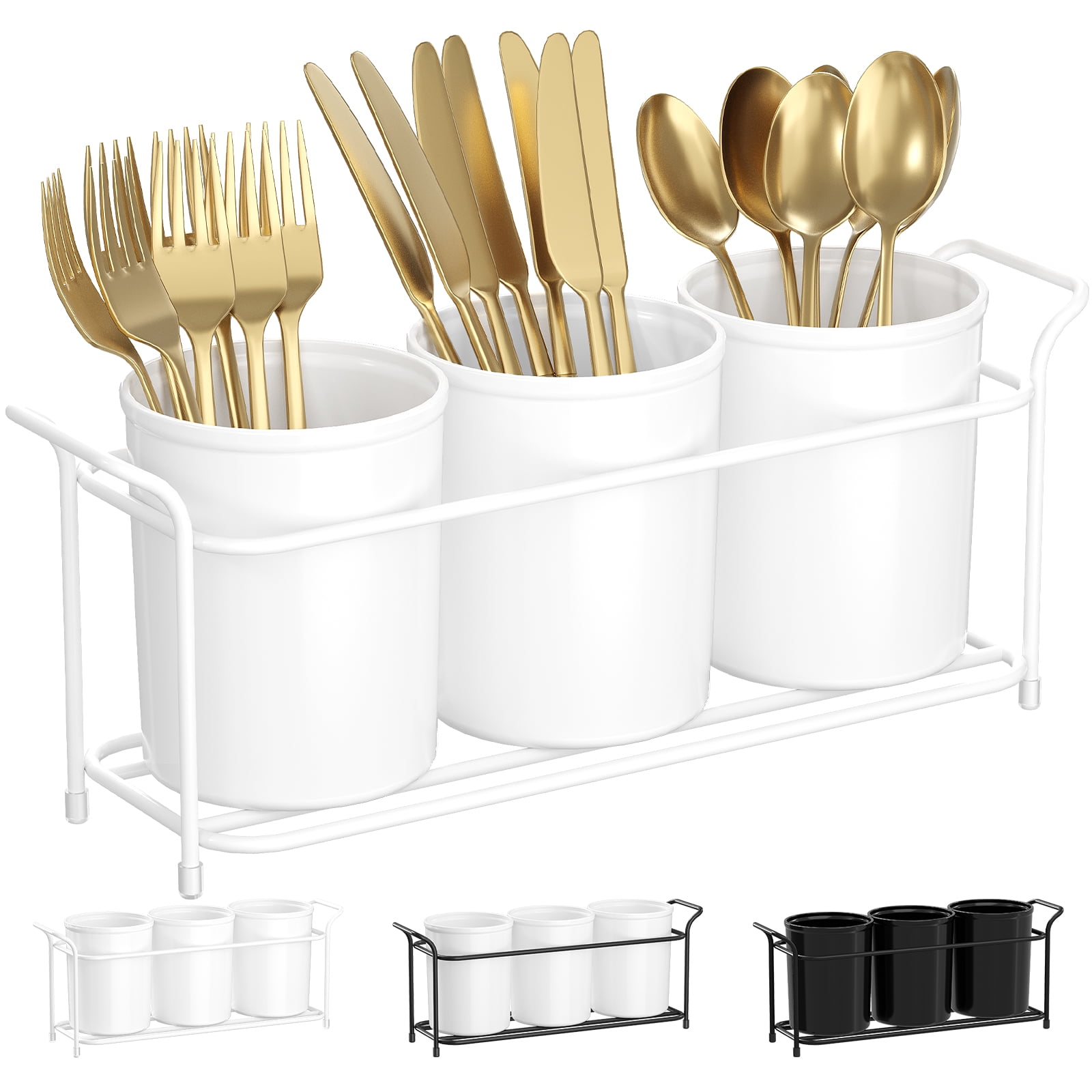 Lifewit Plastic Silverware Caddy with Metal Rack, Utensil Holder for ...