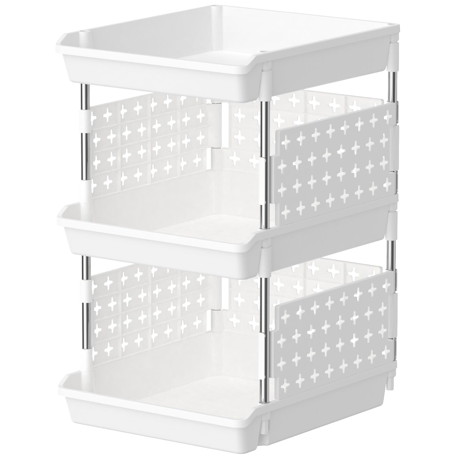 Lifewit Plastic Stackable Storage Baskets, 3 Tier Stacking Bins for ...