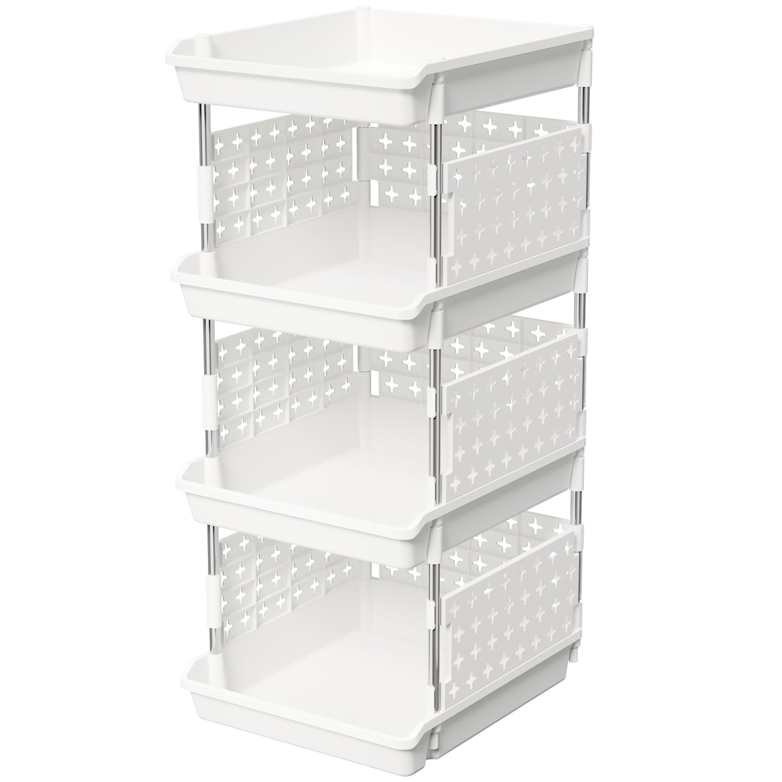 Lifewit Plastic Stackable Storage Baskets, 4 Tier Stacking Bins for ...