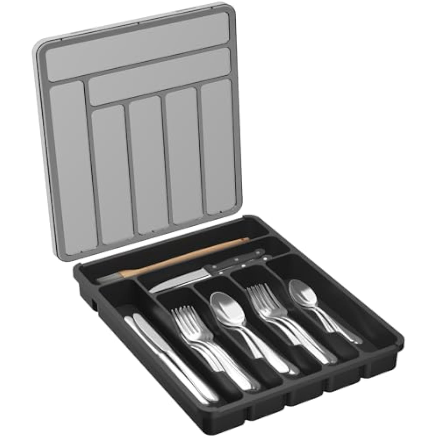 Lifewit Silverware Organizer with Lid, Covered Utensil Tray for Kitchen ...