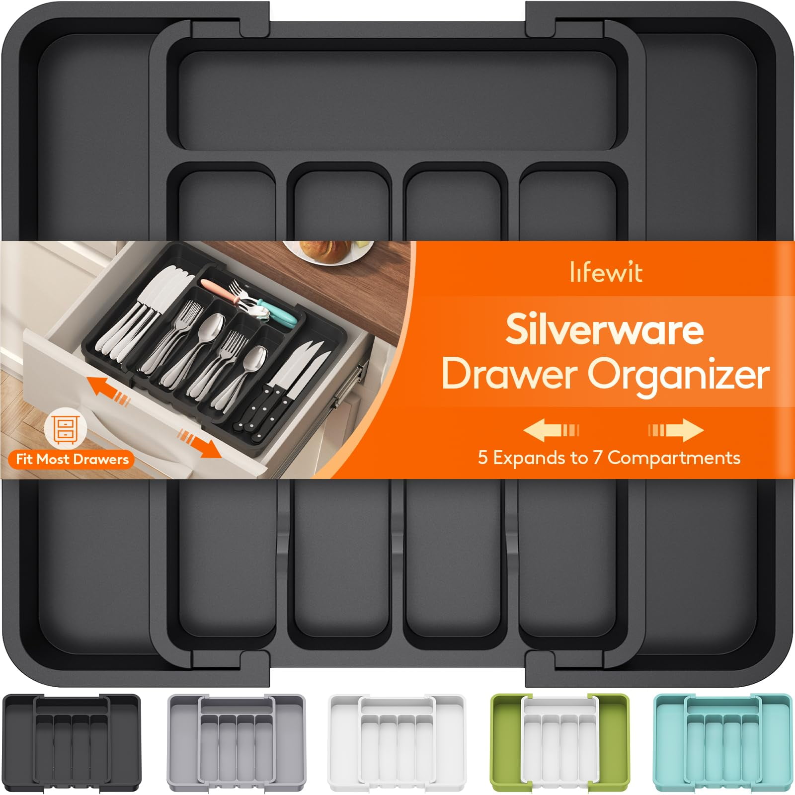 Lifewit Small Silverware Drawer Organizer, Expandable BPA Free Tray for ...