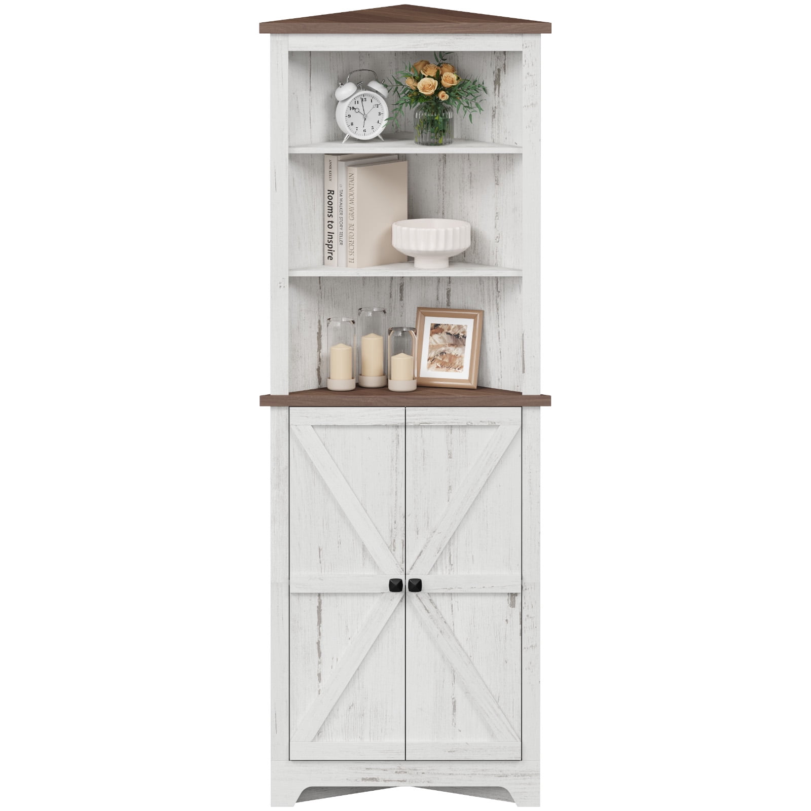 Lifewit Tall Corner Cabinet, Farmhouse Storage Cabinet with Barn Door ...