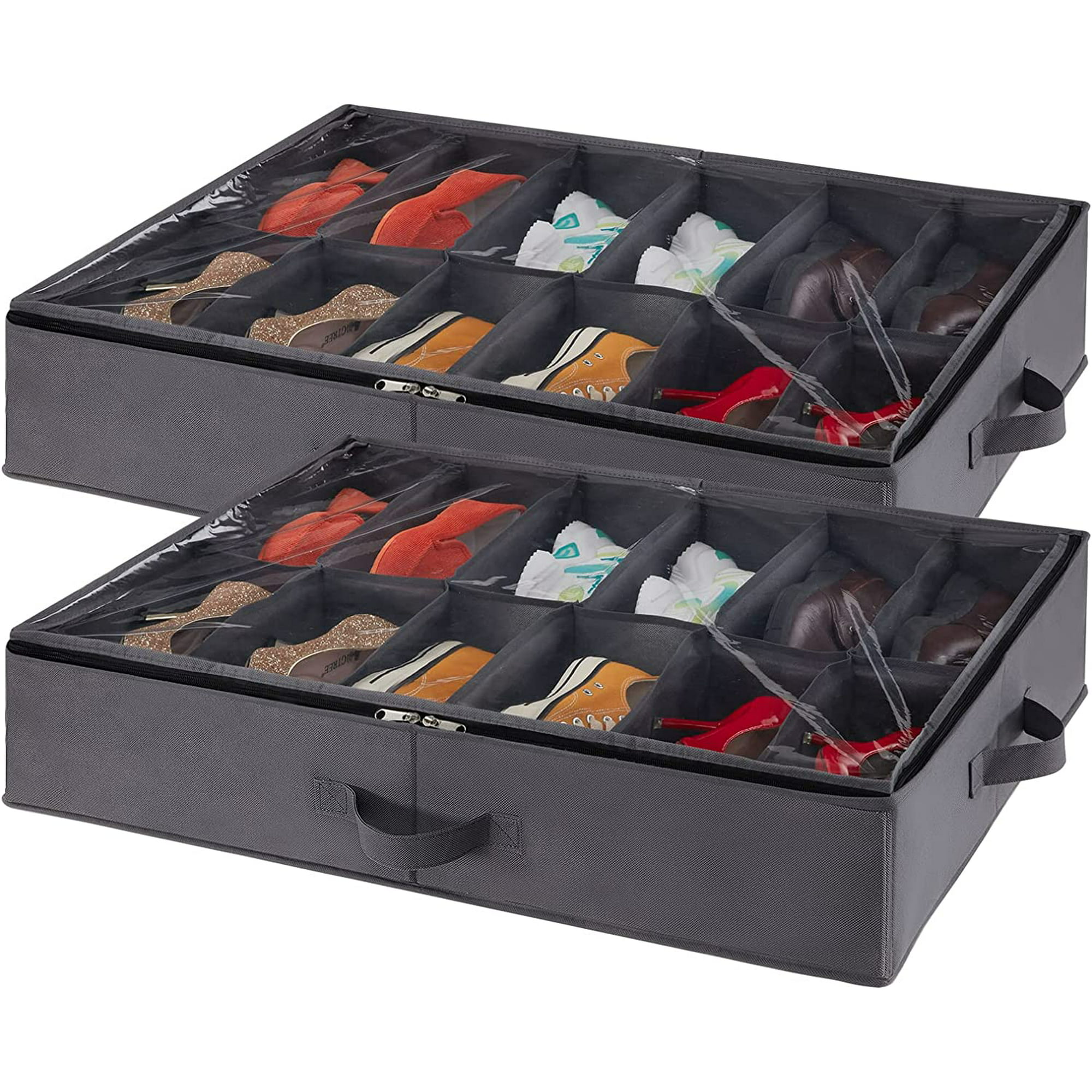 Shoe Storage Organizer with Adjustable Dividers, Sturdy Handles and ...
