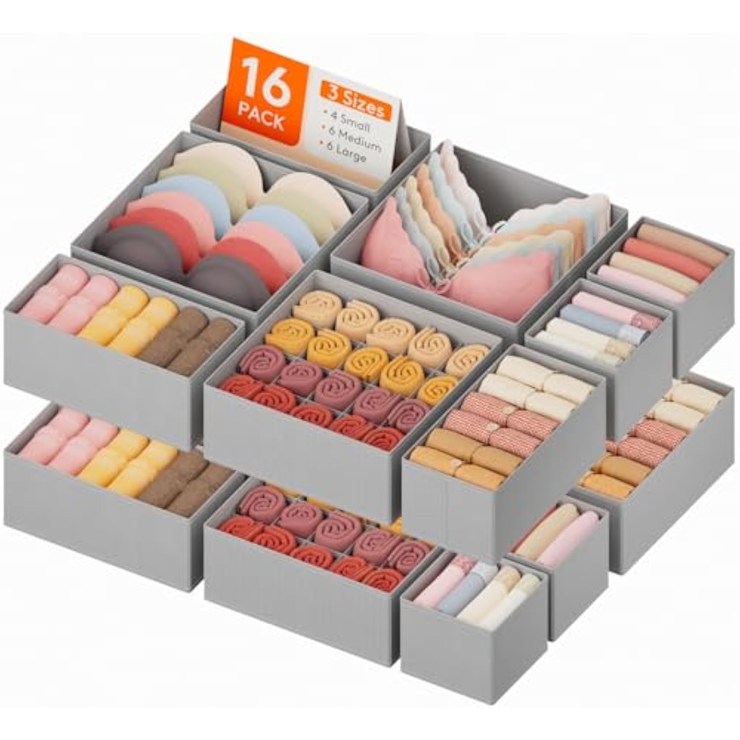 Lifewit Underwear Drawer Organizer for Closet 16 Pack, 3 Sizes Dresser ...