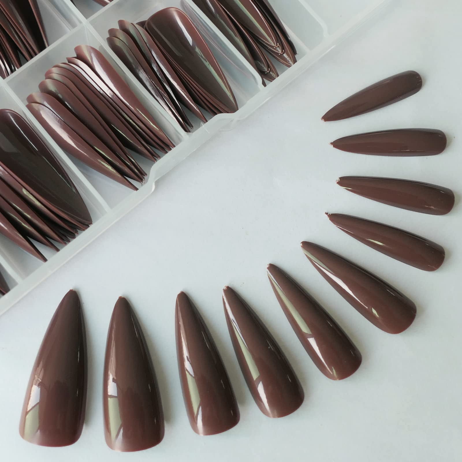 Lifextol 100PC Glossy Long Stiletto Press on Nails False Nails Full ...