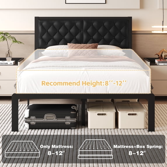 Lifezone Upholstered Bed Frame with Headboard, Full, Metal Support, No ...
