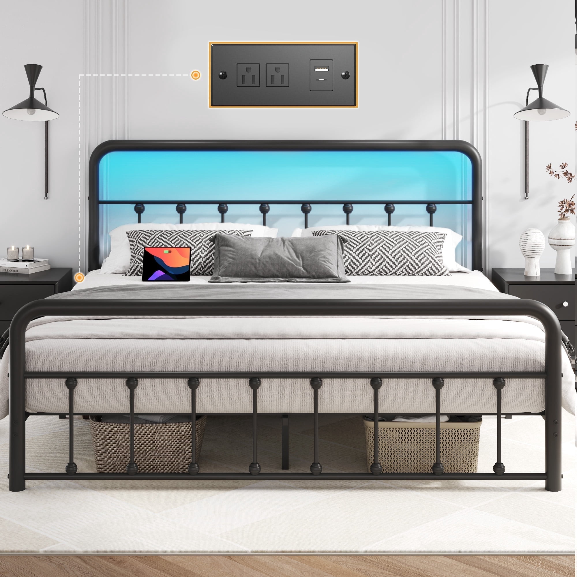 Lifezone Queen Bed Frame, Classic Metal Platform Bed Frame, with ...