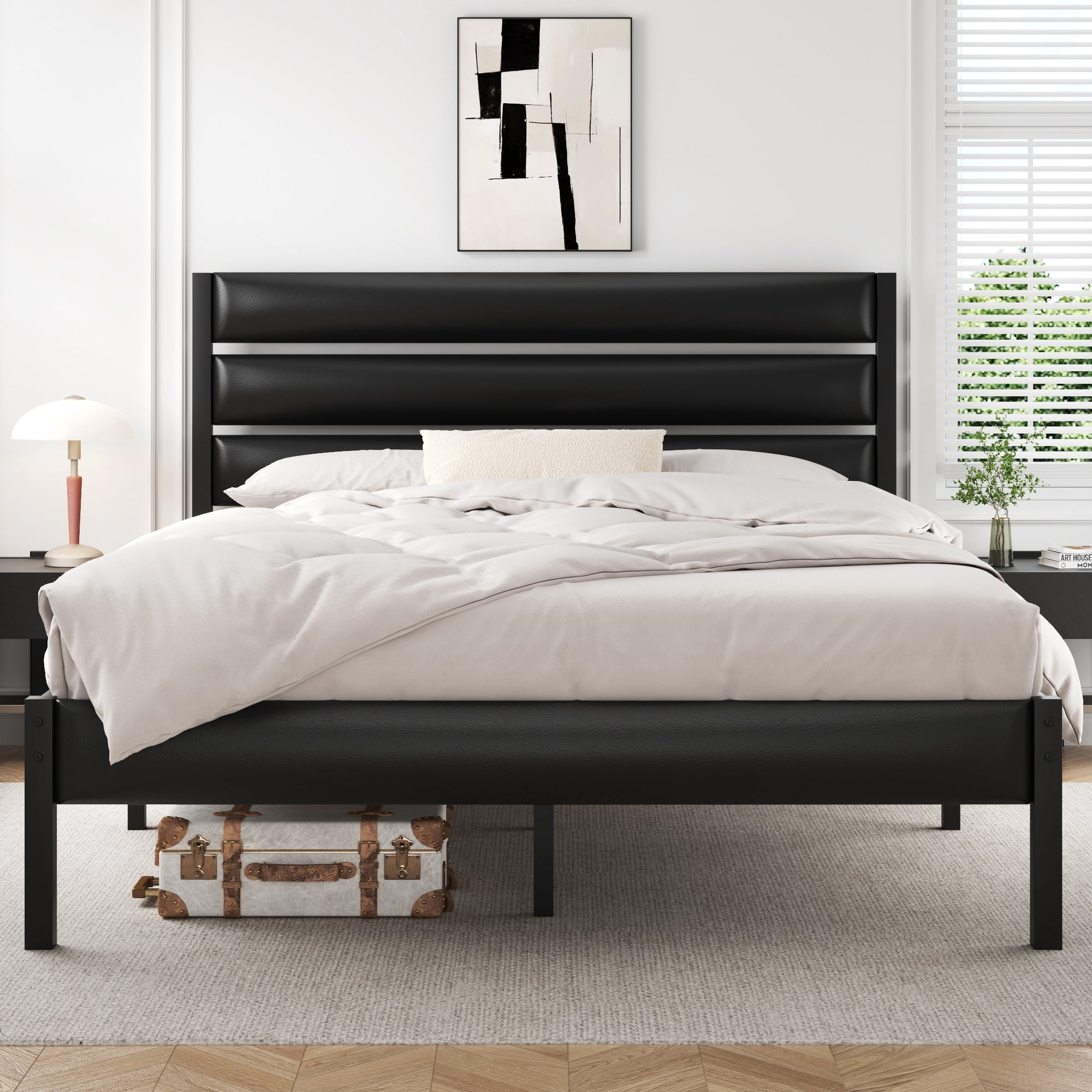 Lifezone Queen Bed Frame with PU Leather Upholstered Headboard and ...