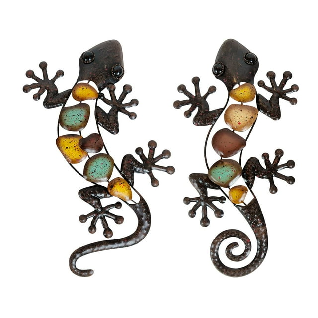 Liffy Metal Gecko Wall Decor Large 2 Pack, Outdoor Lizard Wall Art for ...