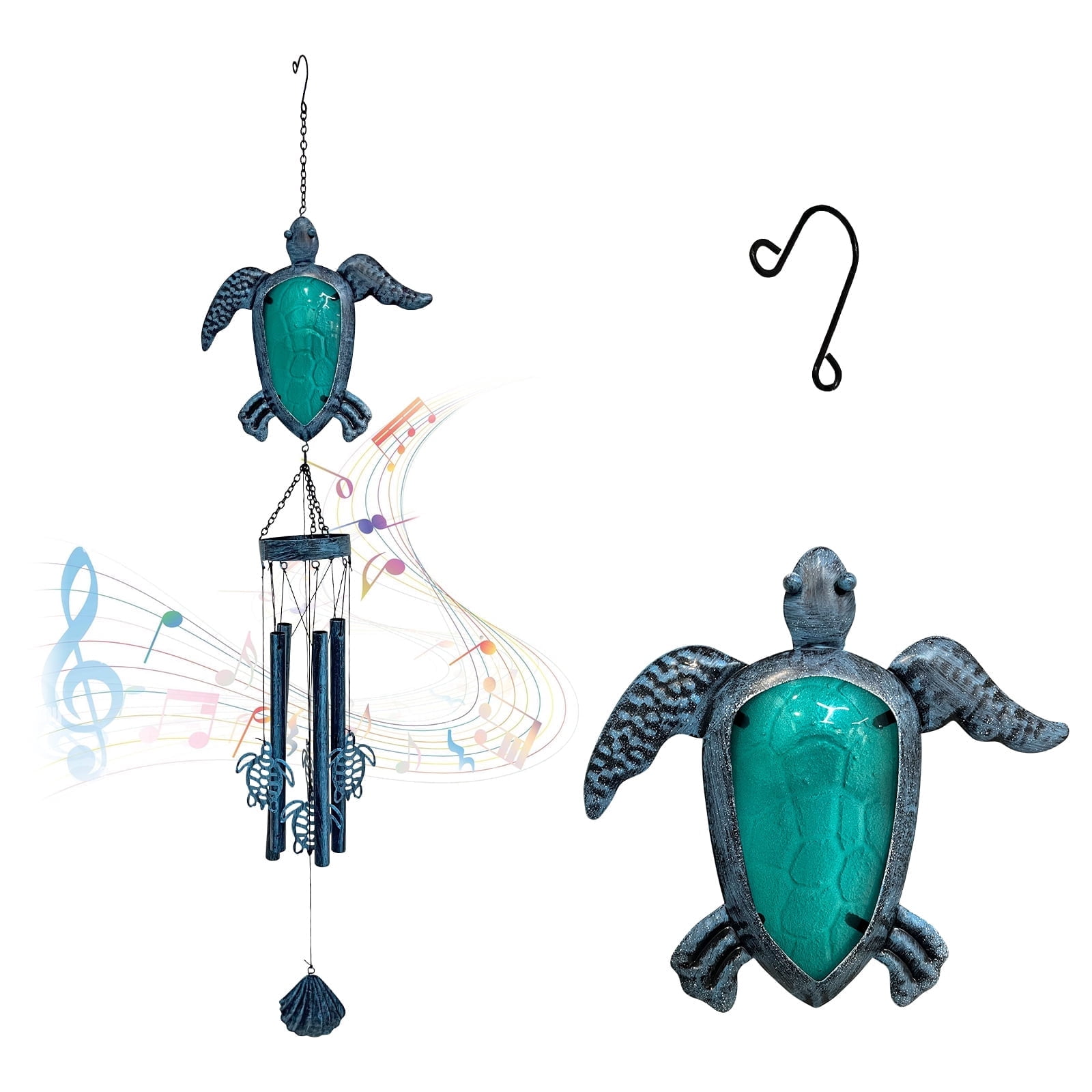 Liffy Sea Turtle Glass Wind Chimes - Outdoor Garden Decor with Metal ...