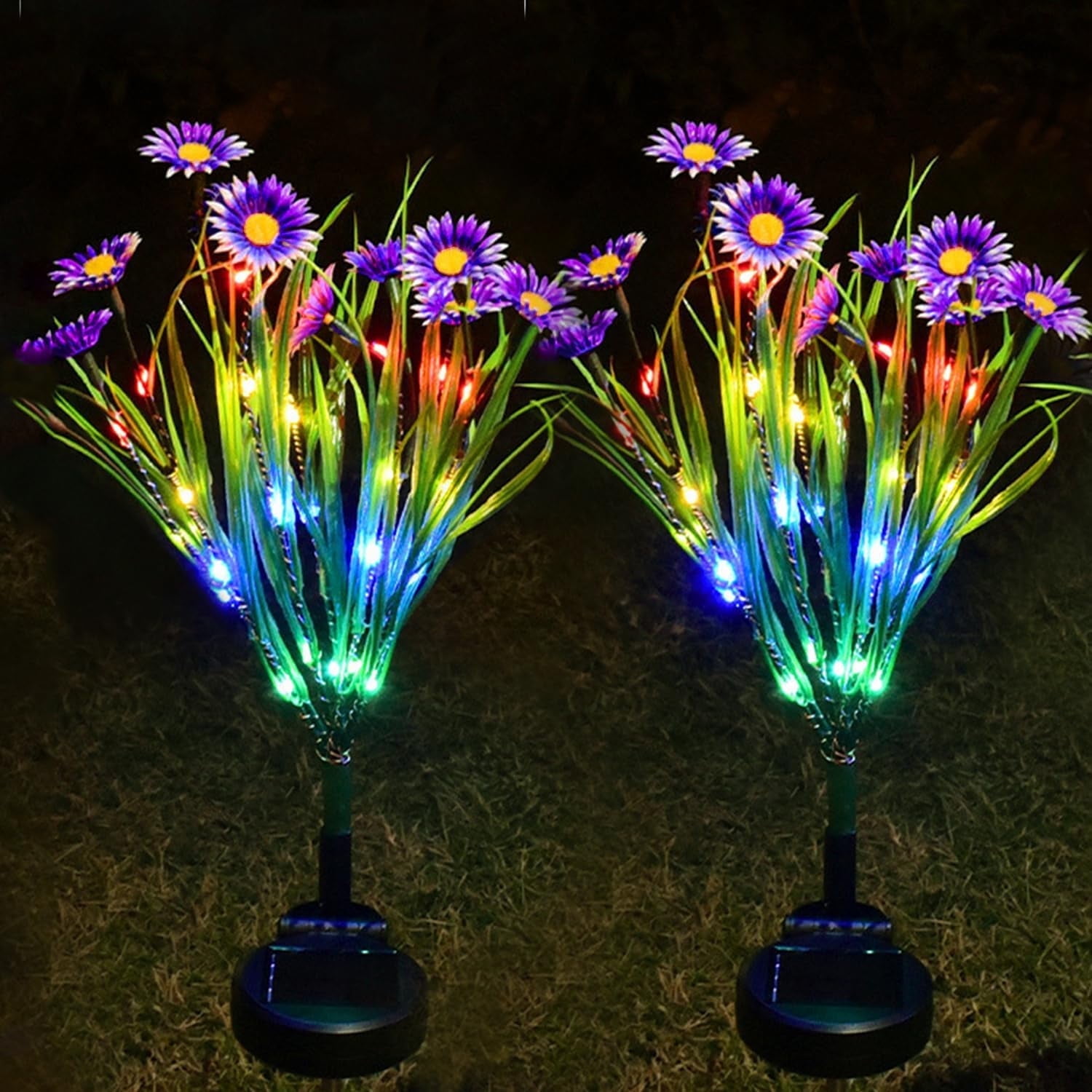 Lifiietho 2 Pack Solar Flower Lights, 28 LED Wildflower Stake Lights ...