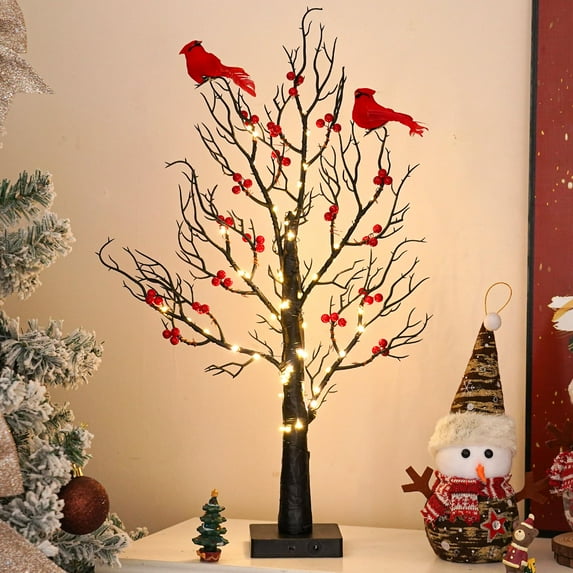 Lifnatty Red Cardinal Christmas Tree Light with 2 Battery & USB Powered ...