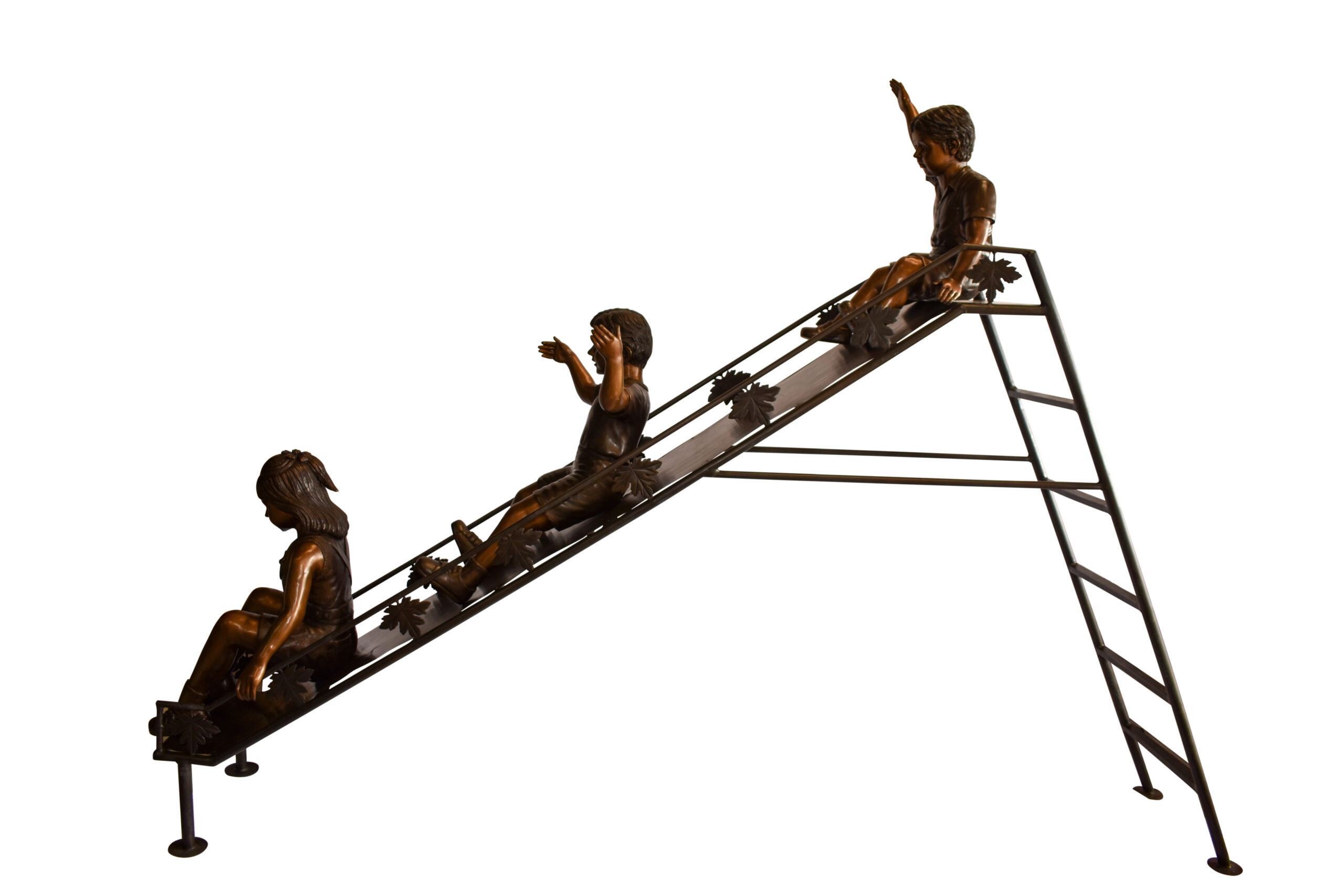 Lifsize Three kids playing on a slide bronze sculpture 114" x 18" x 83 ...