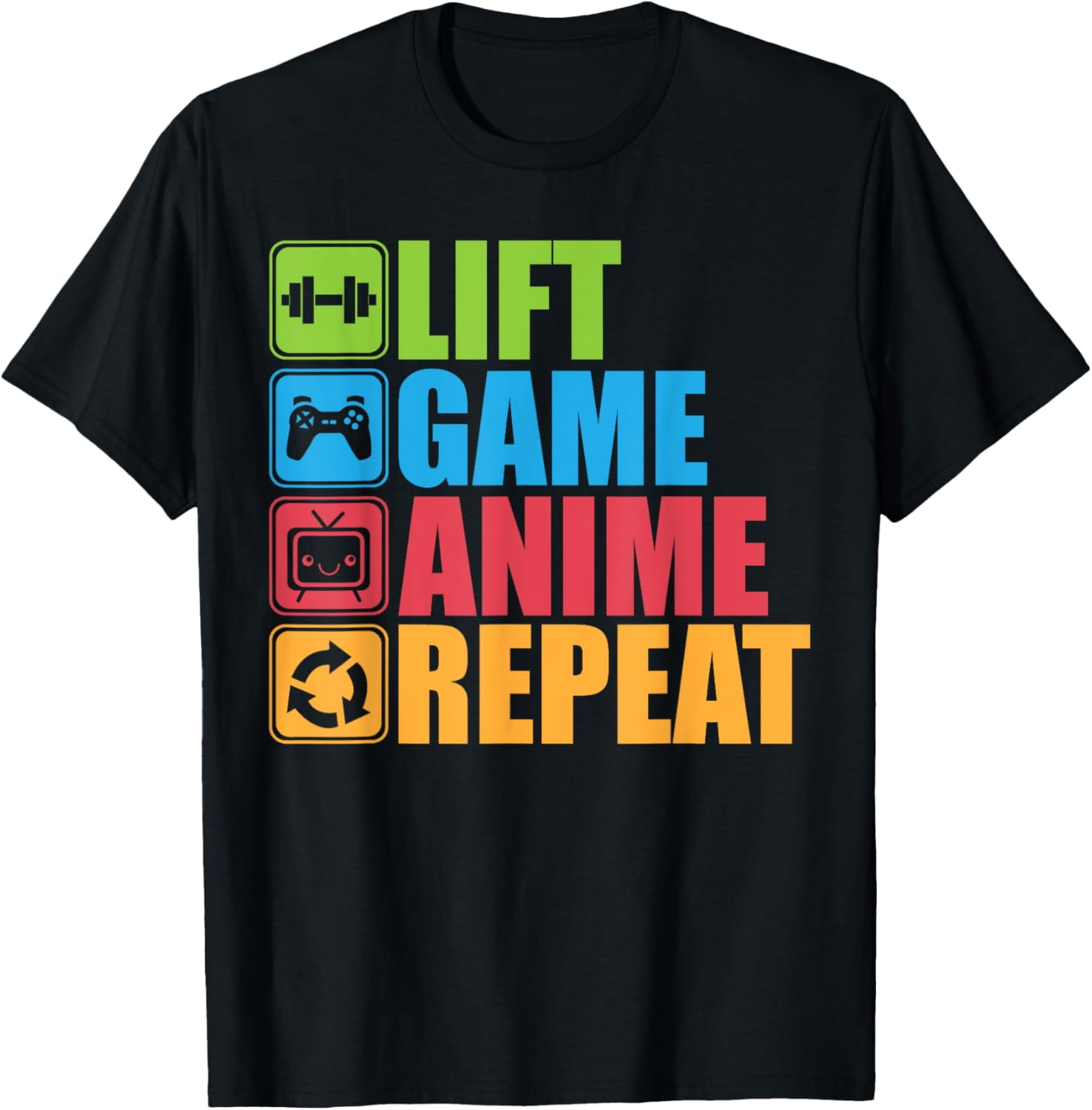 Lift, Anime, Game, Repeat - Gym T-Shirt For Geeks and Nerds T-Shirt ...