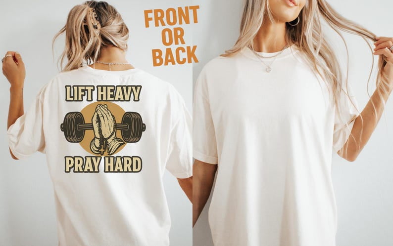 Lift Heavy Pray Hard Shirt Christian Weightlifting Tee Dumbbell Prayer ...