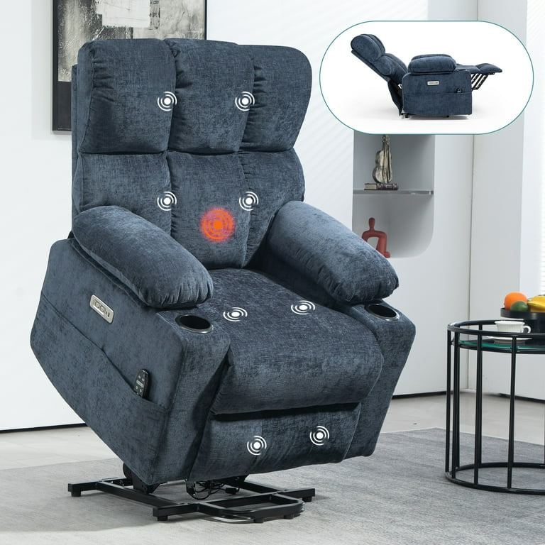 Lift Recliner Electric Lift Chair with Heat Therapy and Massage Function Extra Wide Power Lift Recliner with Remote and Side Pocket Fabric Wide