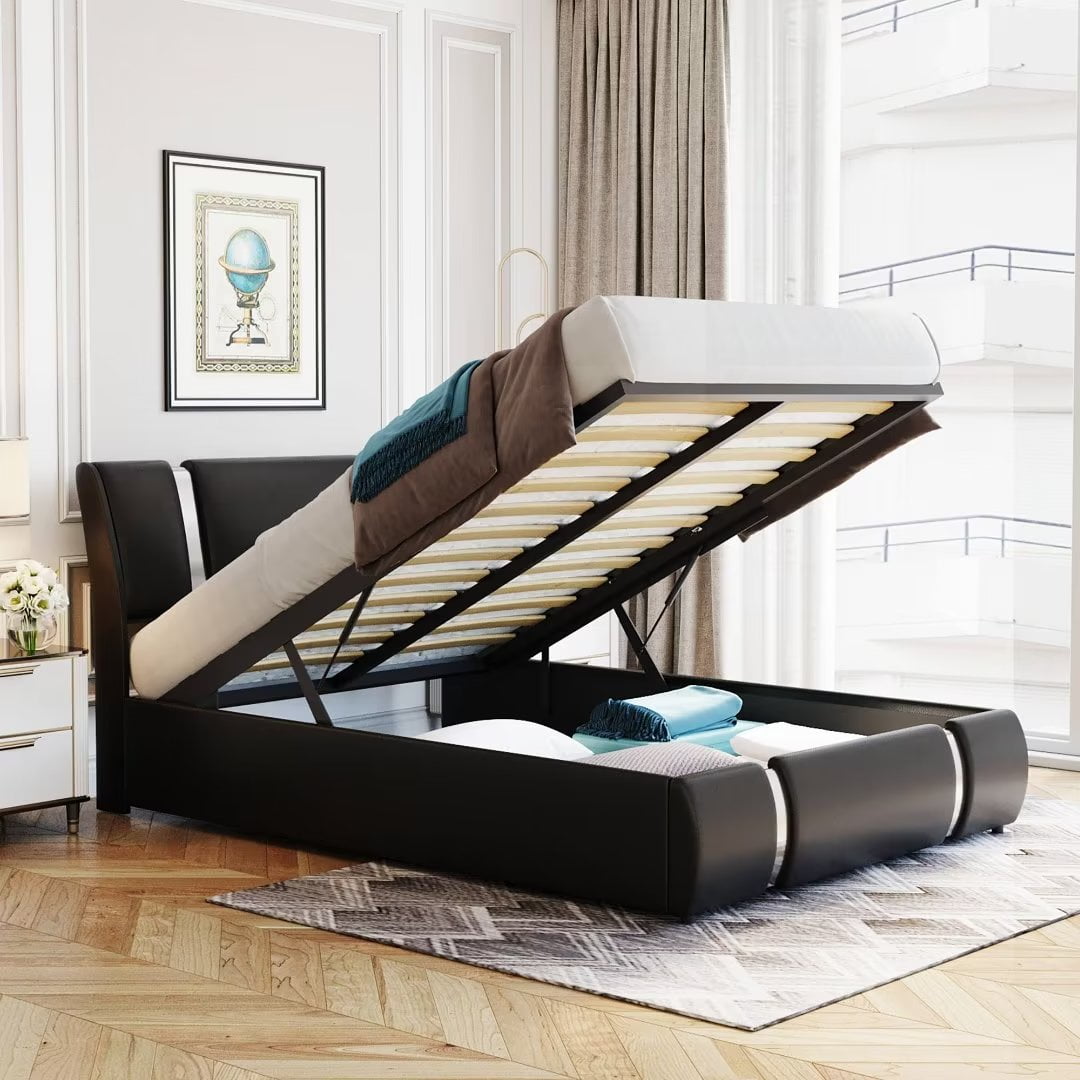 Lift Up Storage Bed, Full Size Upholstered Bed with a Hydraulic Storage ...