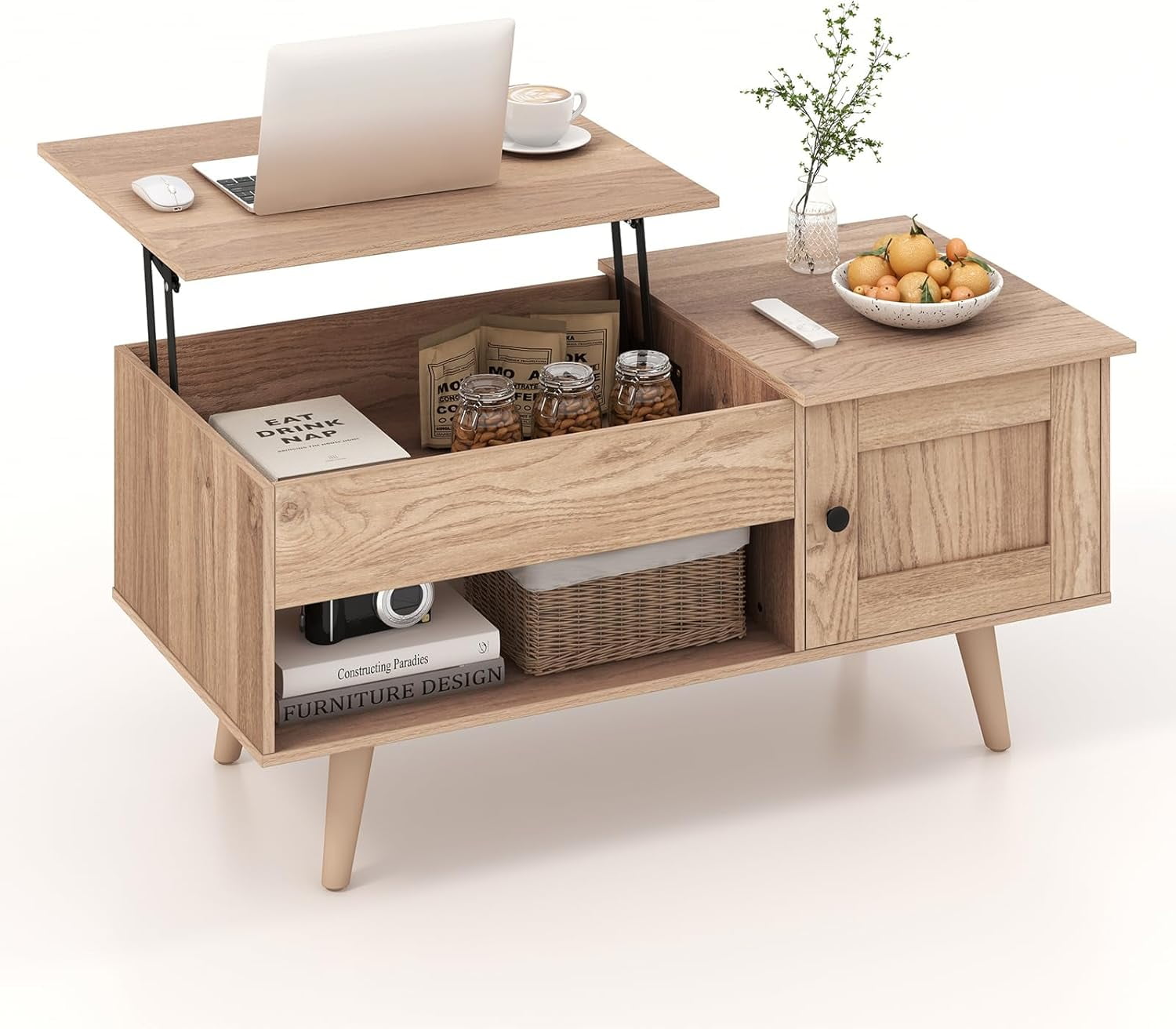 Lift Top Coffee Cocktail with Hidden Compartment Open Shelf & Cabinet ...