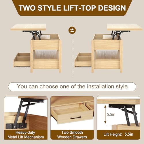Lift Top Coffee Table, 3-in-1 Multifunctional Coffee Storage Table with ...
