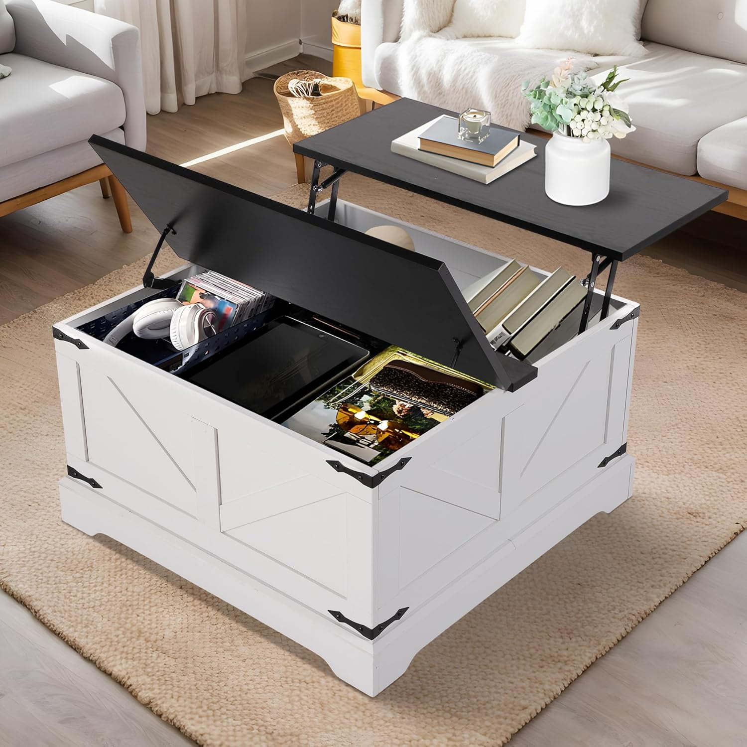Lift Top Coffee Table, 31.5" Square Coffee Table with Large Hidden ...