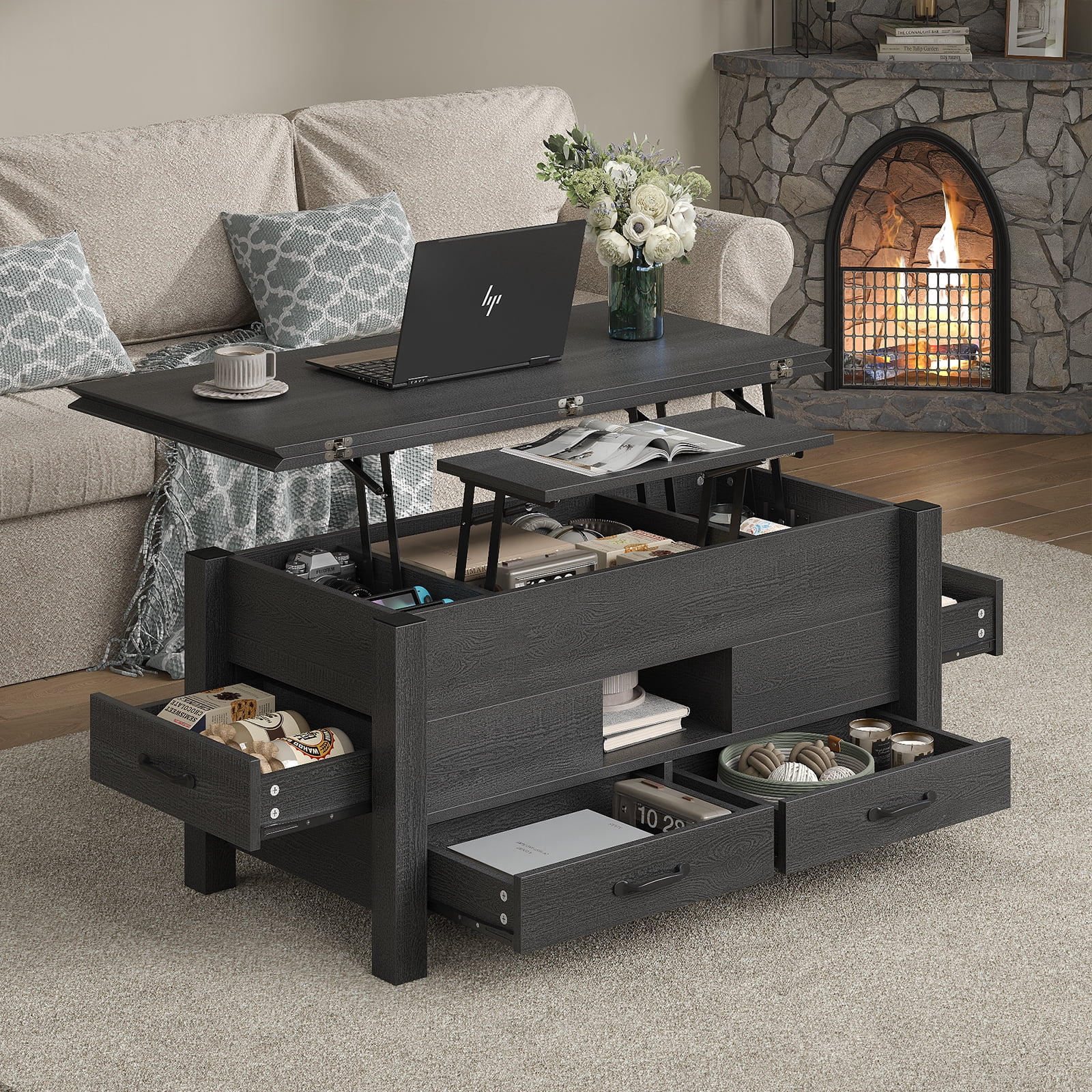 Lift Top Coffee Table, 39.4" Multi-Function Convertible Coffee Table ...