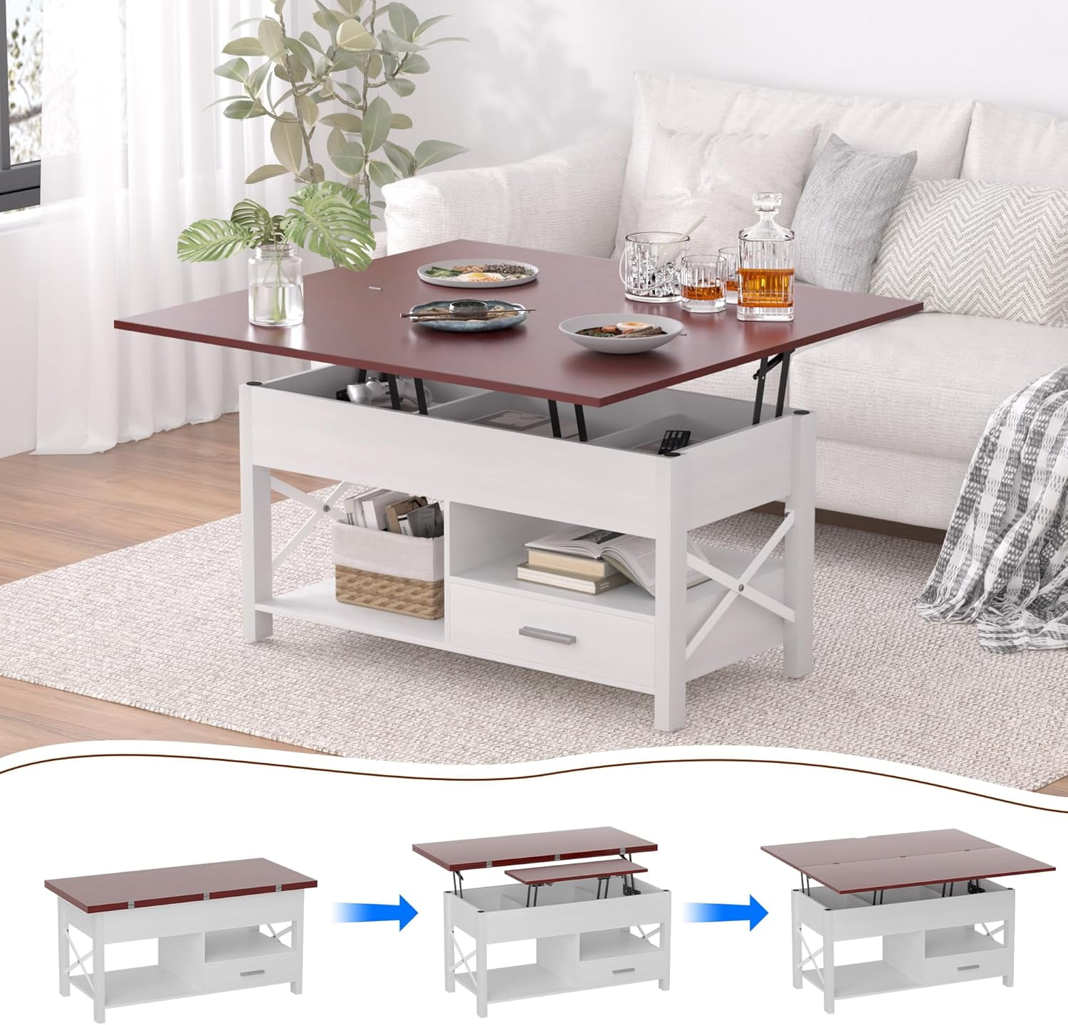 Lift Top Coffee Table, 4 in 1 Coffee Tables with Storage Cabinet for ...