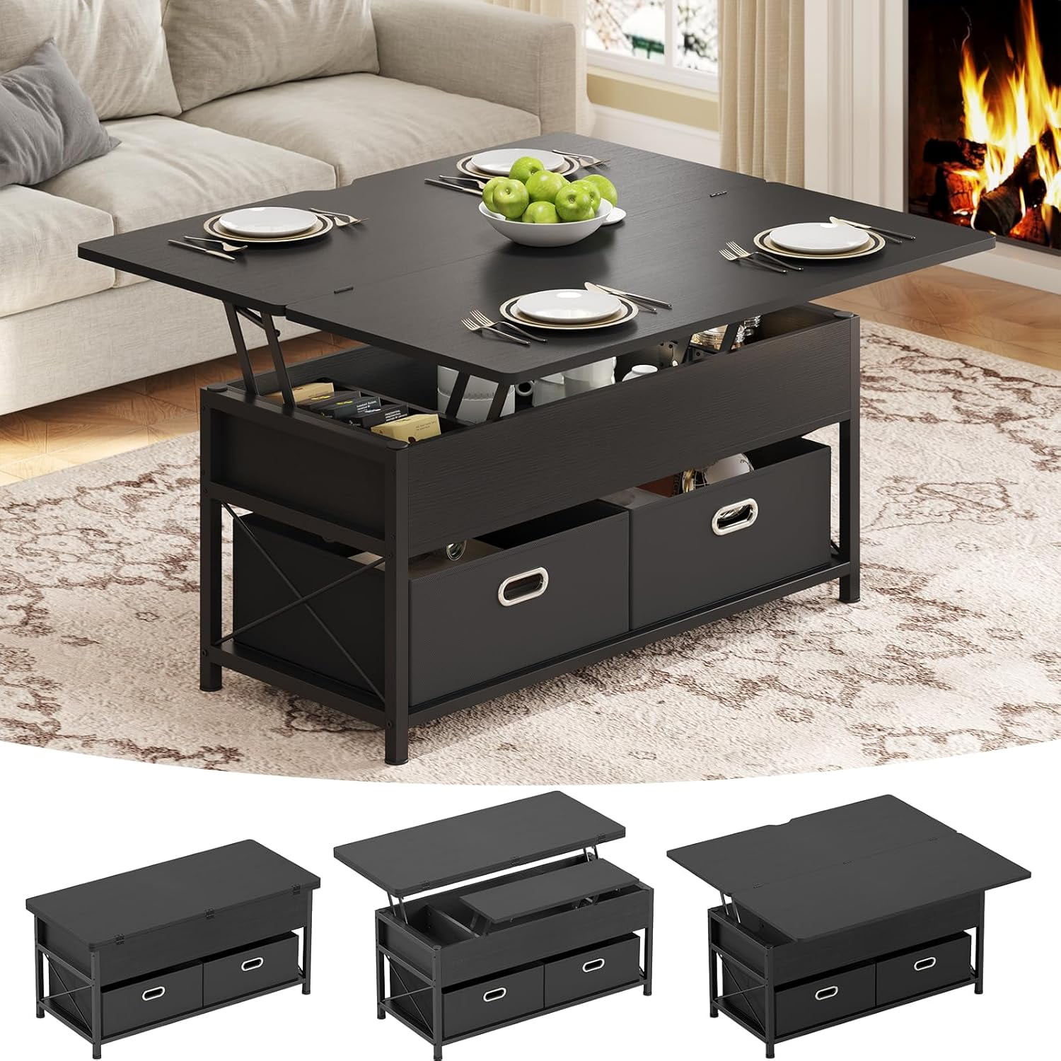 Lift Top Coffee Table, 4 in 1 Multi-Function Dining Table with Hidden ...
