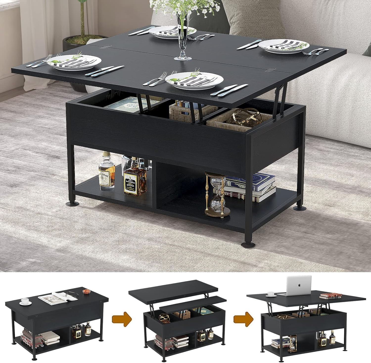 Lift Top Coffee Table ，4 in 1 Multi-Function Coffee Table with Hidden ...
