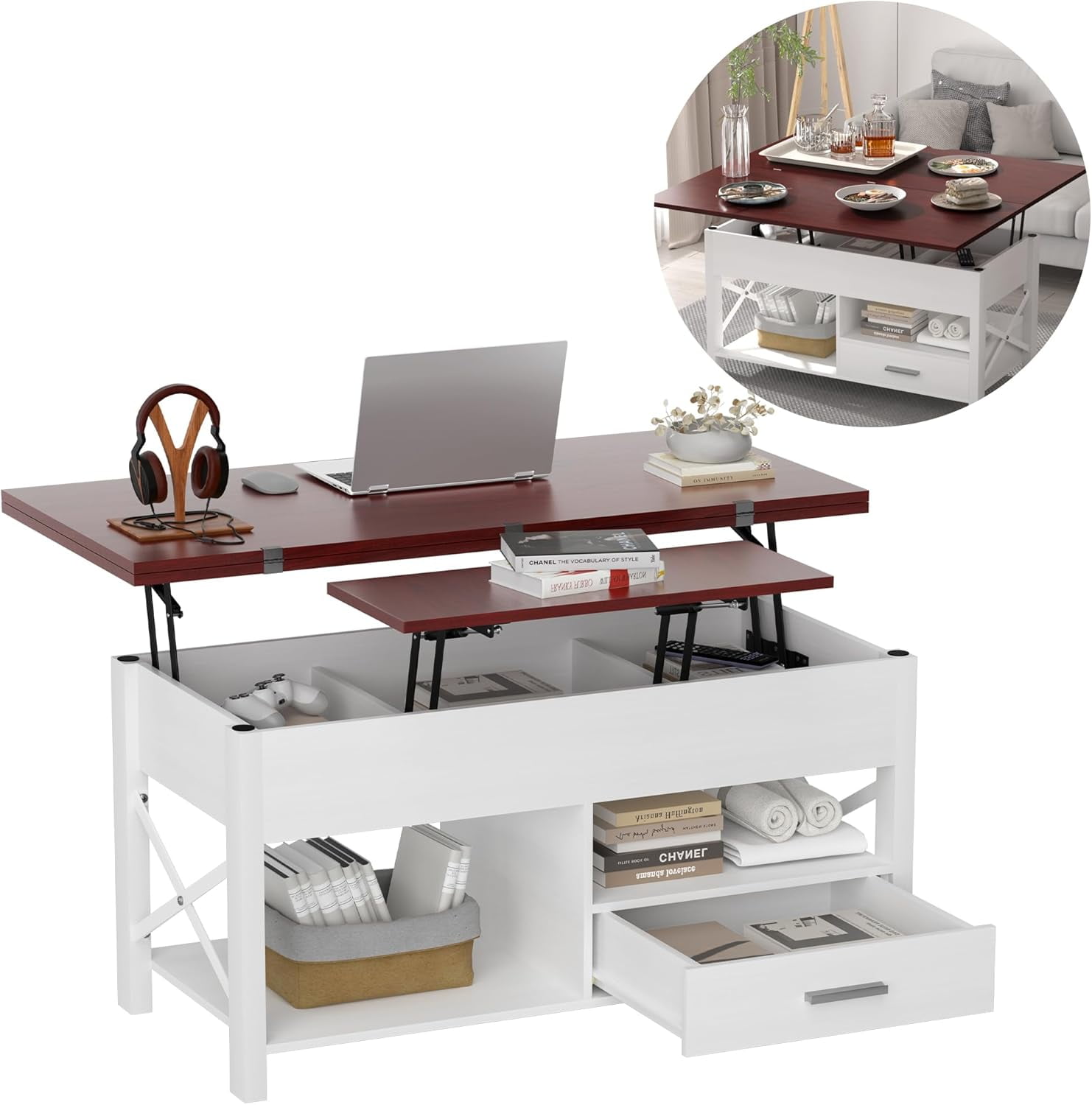 Lift Top Coffee Table, 42“ Multi-Function Coffee Tables Converts to ...