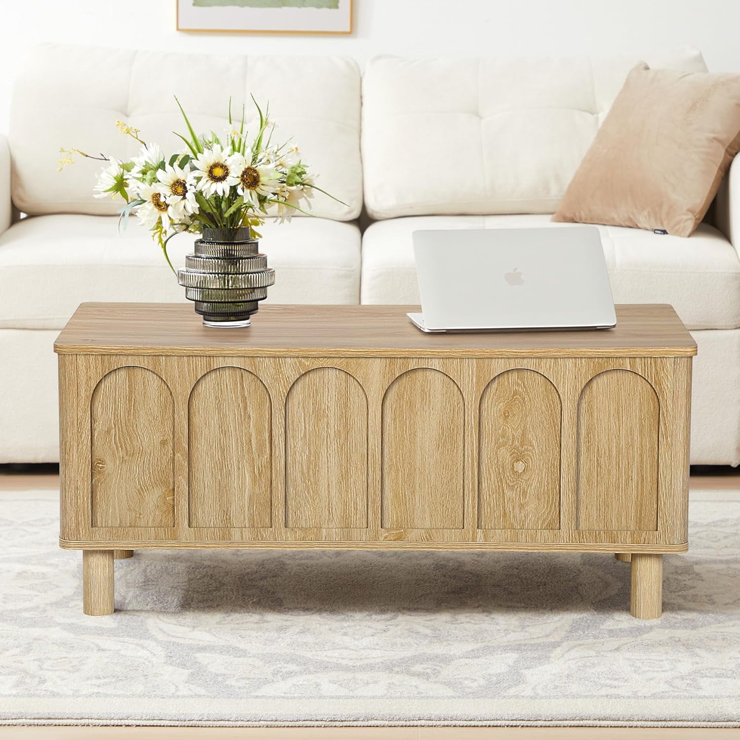 Lift Top Coffee Table with Arched Finish, Modern Coffee Table with ...