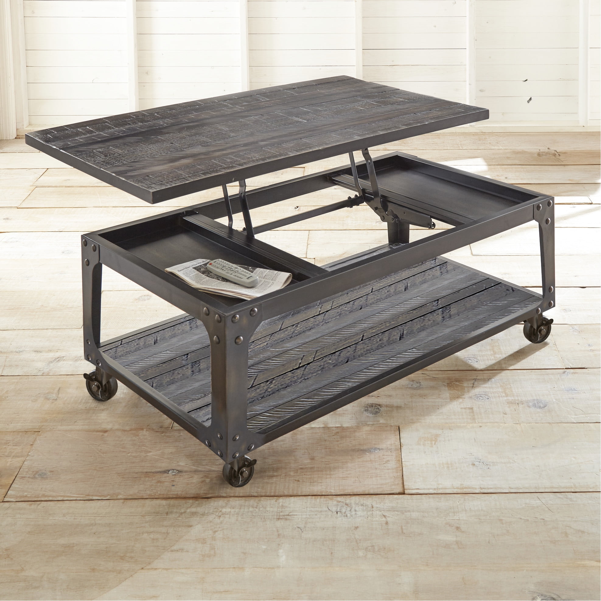 Lift Top Coffee Table In Brown - Controlled Open And Close Feature ...