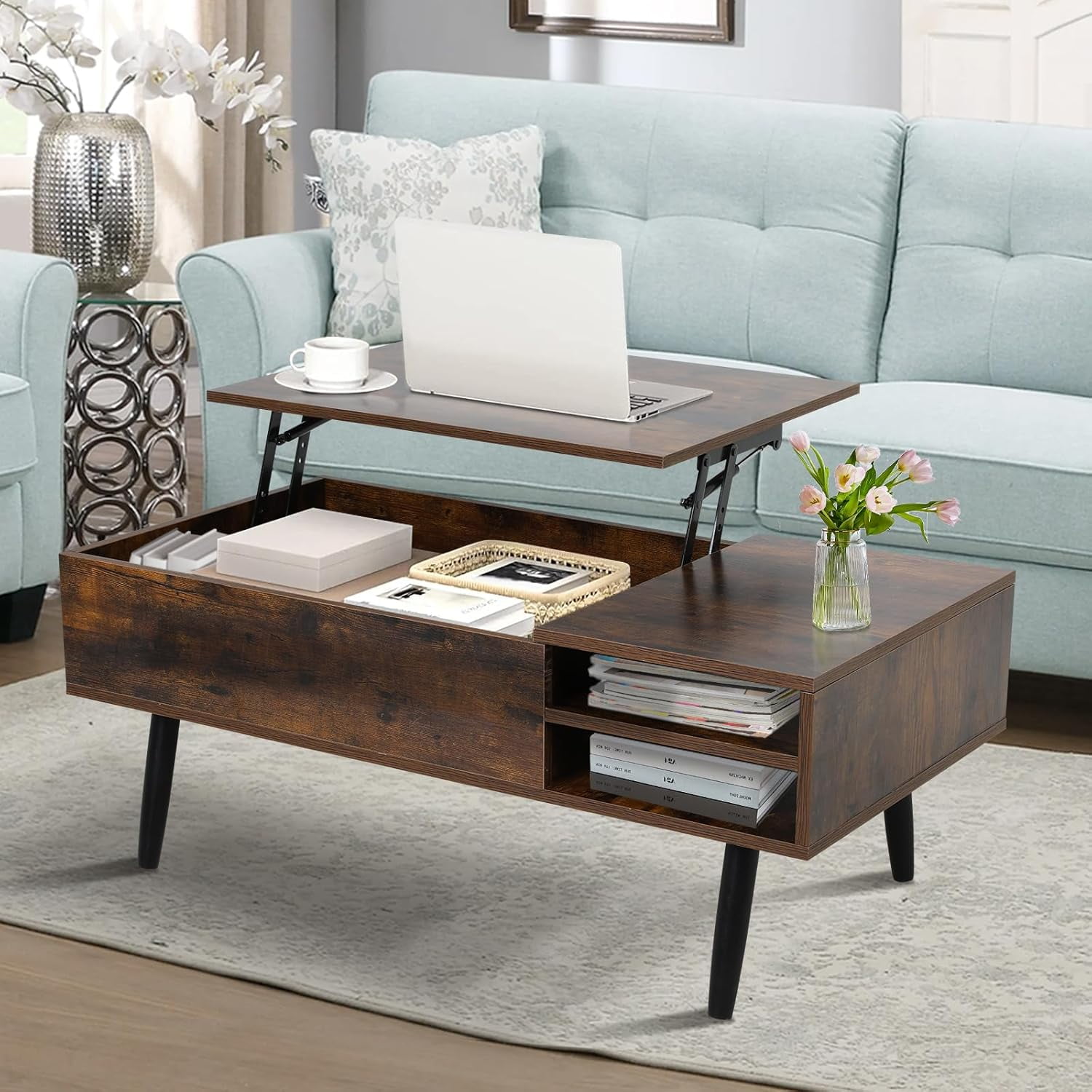 Lift Top Coffee Table, Center Table with Hidden Storage, Small Coffee ...